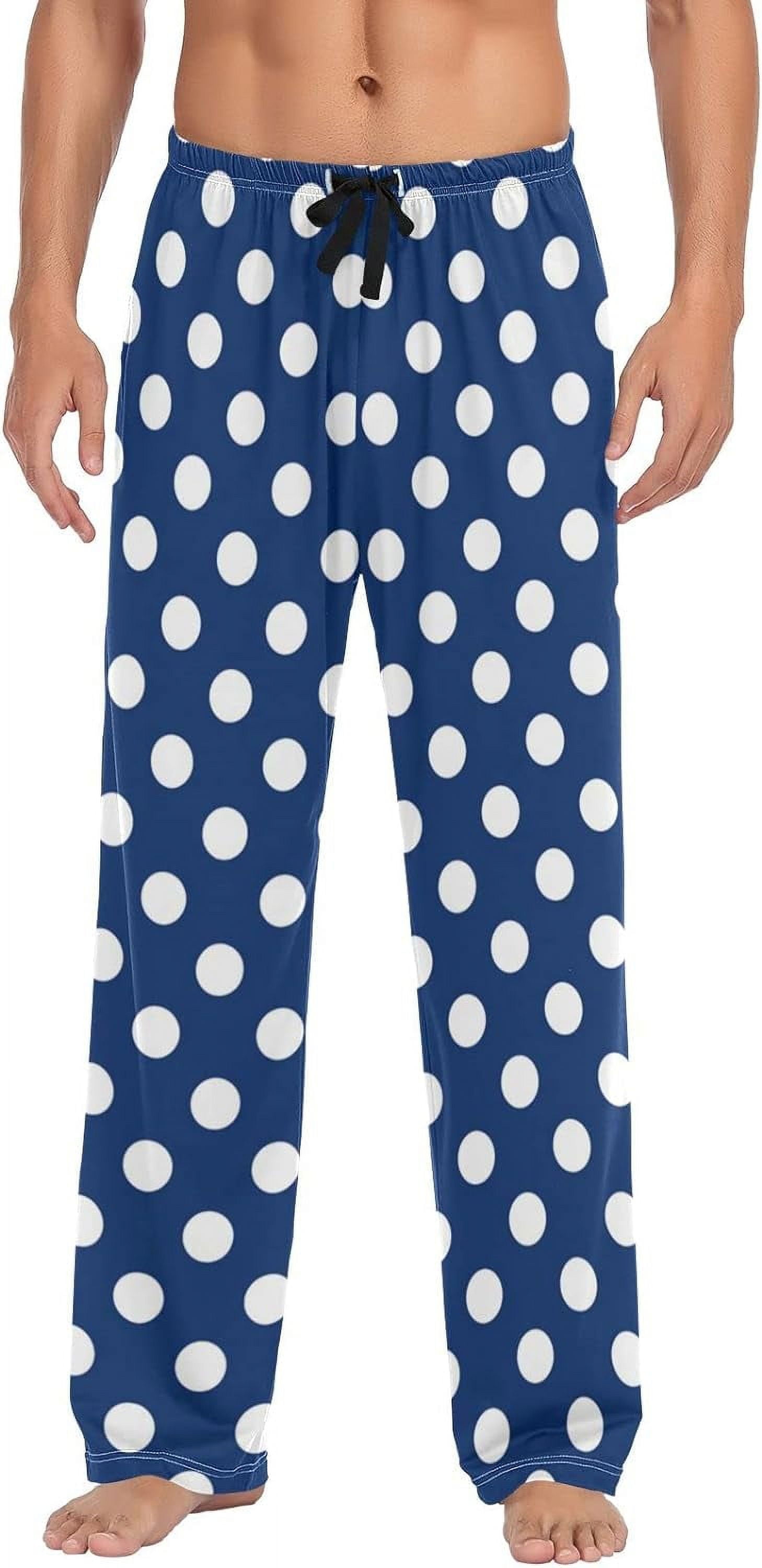 FREEAMG Vintage Dark Blue Polka Dot Men's Pajama Pants Sleepwear Lounge ...