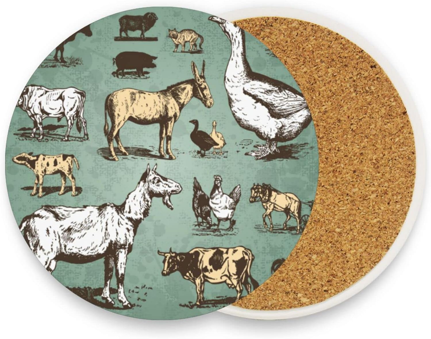 FREEAMG Vintage Farm Animals Coasters for Drinks Set of 2, Absorbent ...