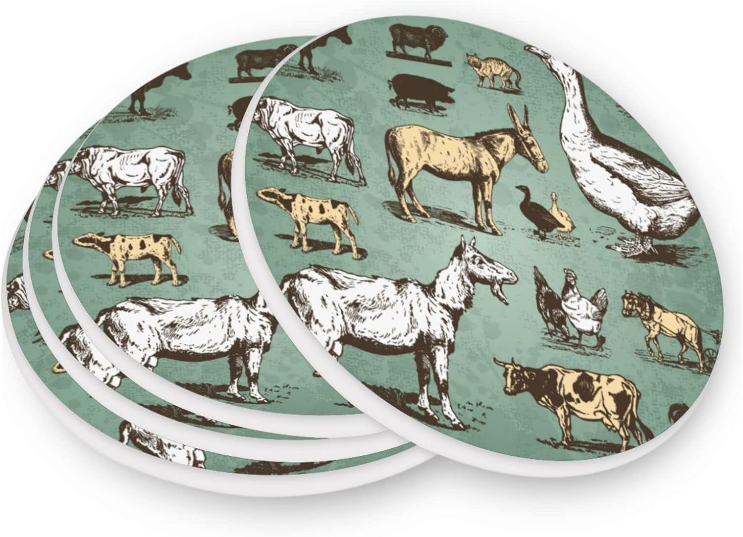 FREEAMG Vintage Farm Animals Coasters for Drinks Set of 4, Absorbent ...