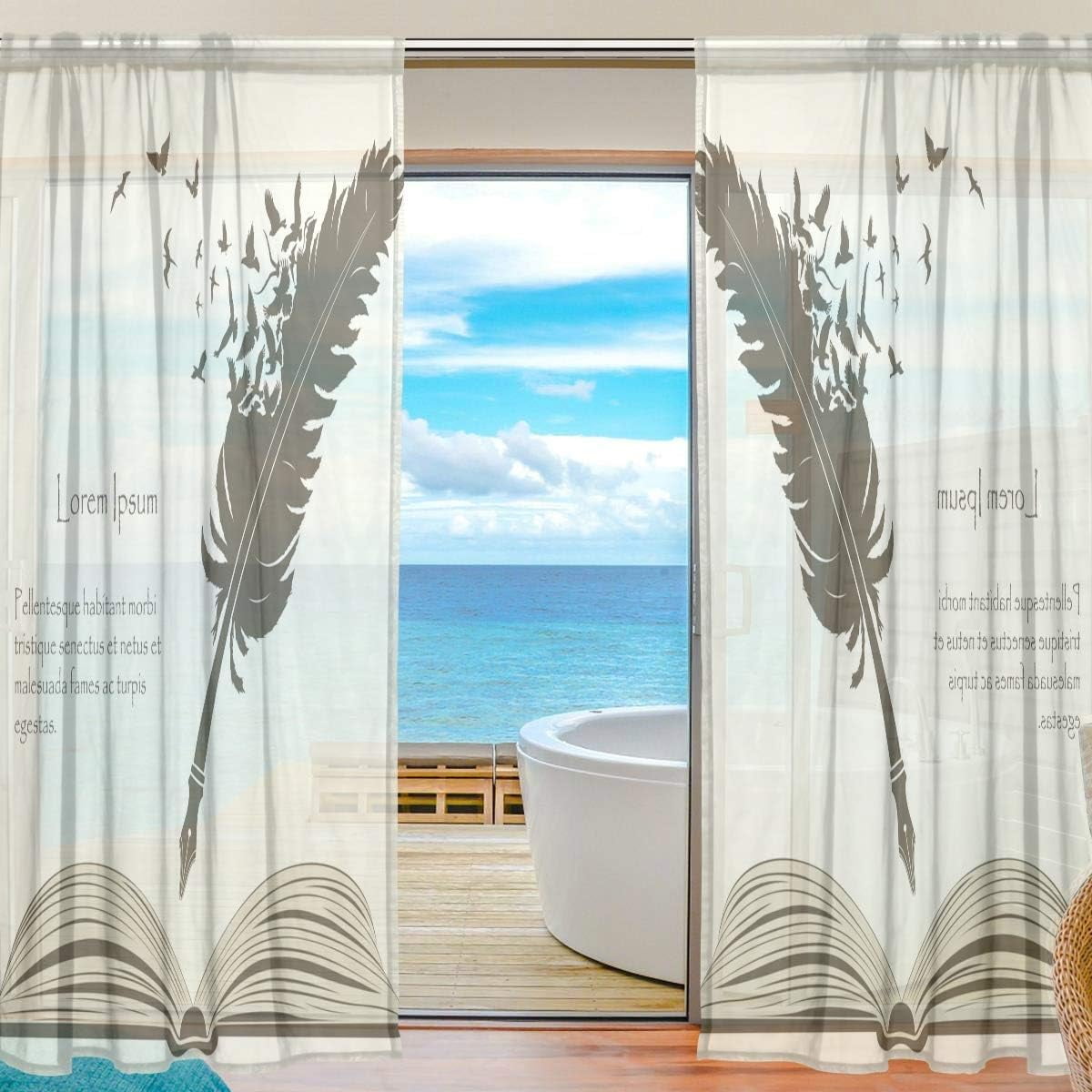 FREEAMG Vintage Feather Flying Birds Sheer Curtains Window Voile Panels ...