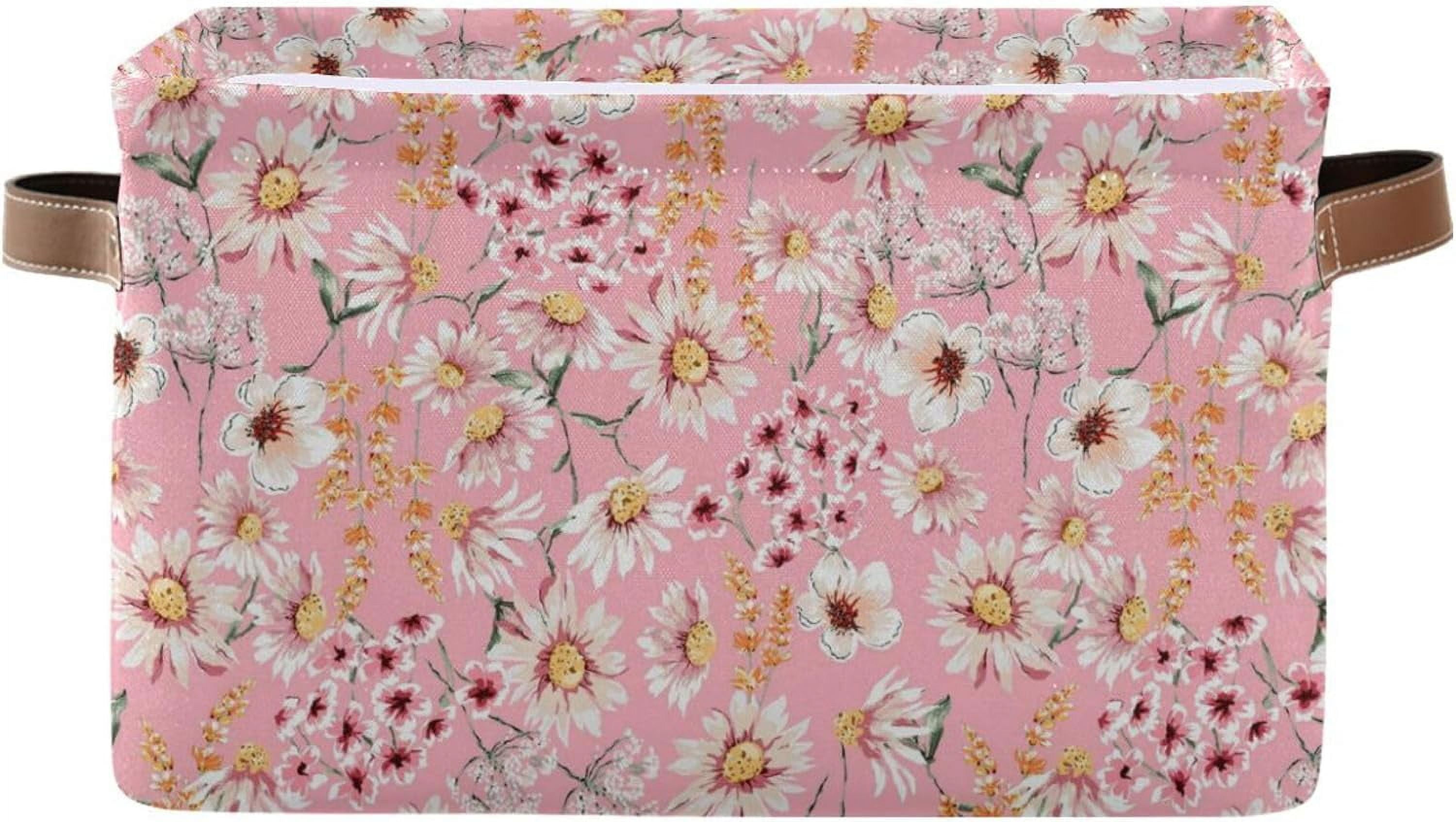 FREEAMG Vintage Flowers Foldable Canvas Storage Bin, Sturdy Fabric ...