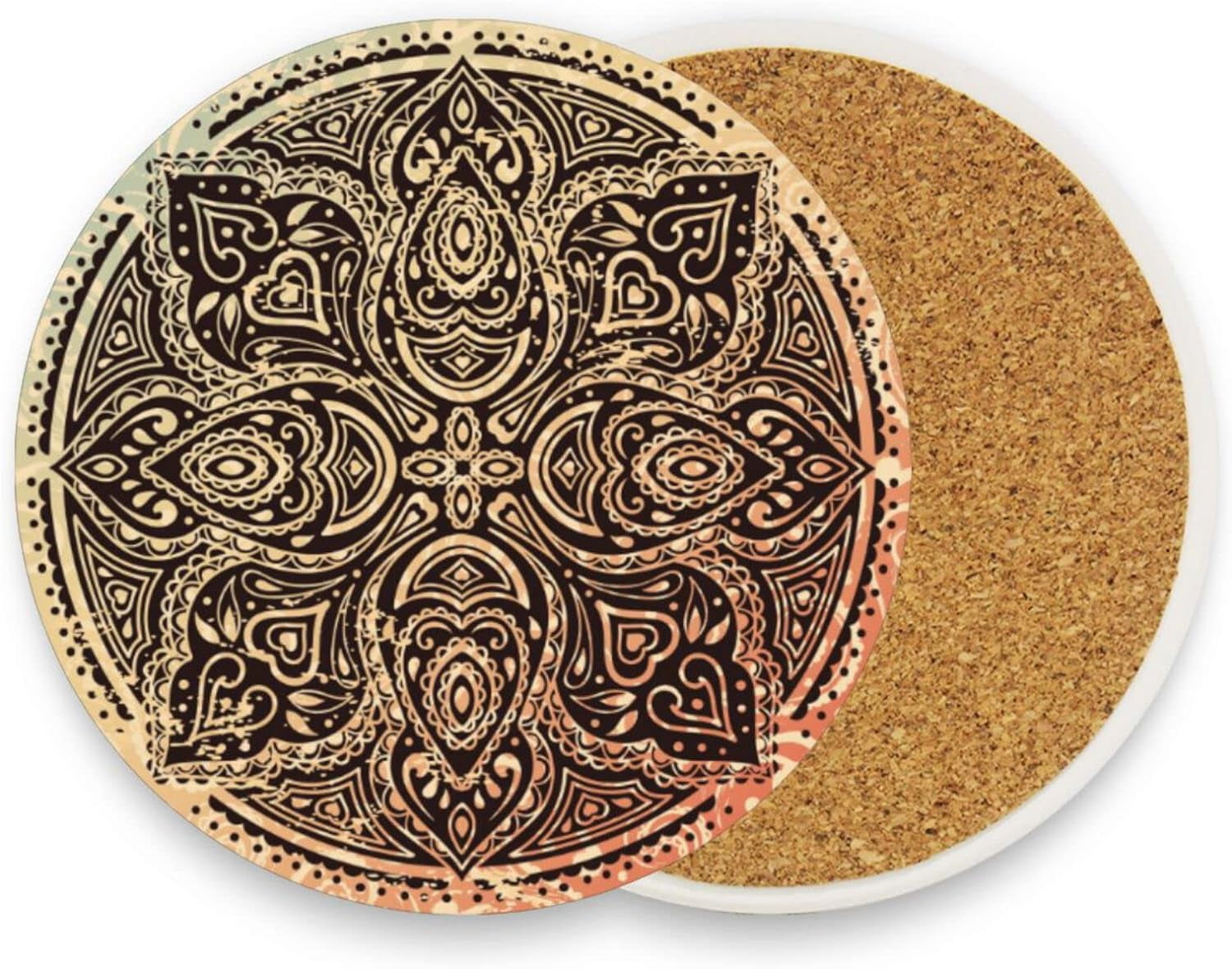 FREEAMG Vintage Indian Ornament Coasters for Drinks Set of 2, Absorbent ...