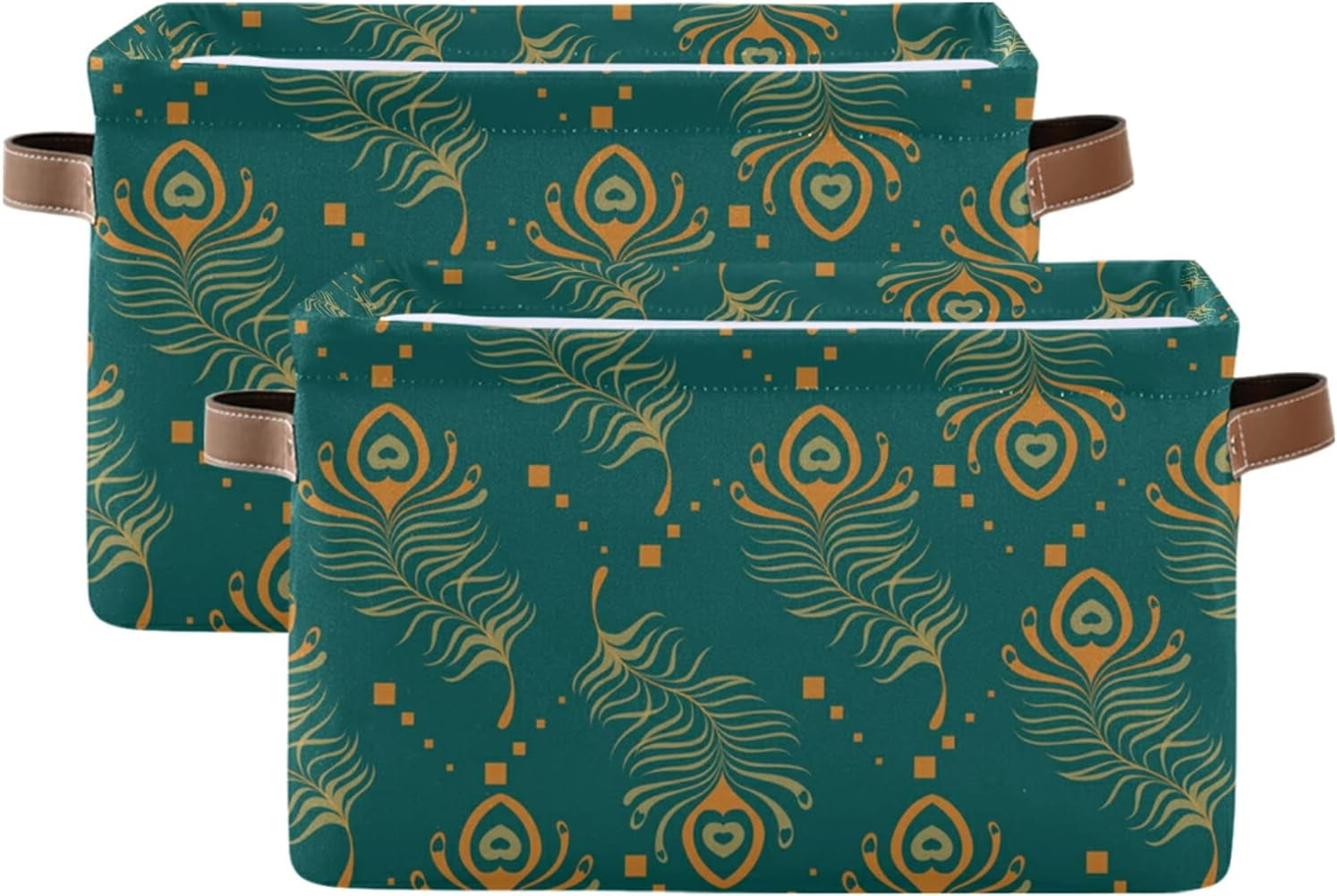 FREEAMG Vintage Peacock Feather Storage Bin for Toy Storage Basket ...