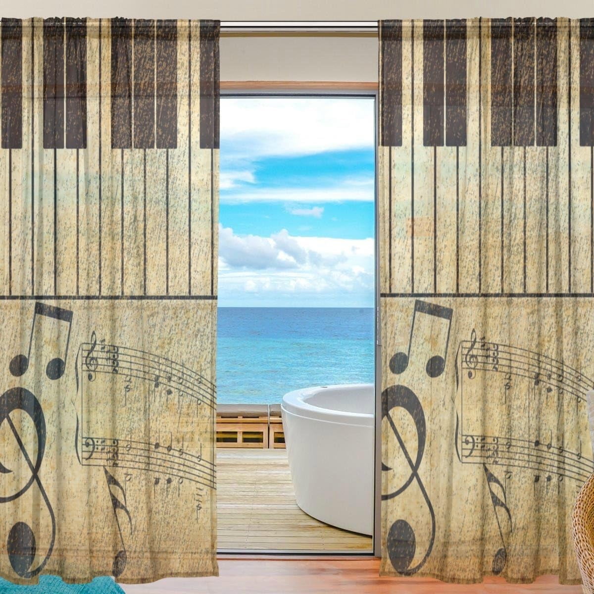 FREEAMG Vintage Piano Sheer Window Curtain Panel Drape 55x78 Inch for ...