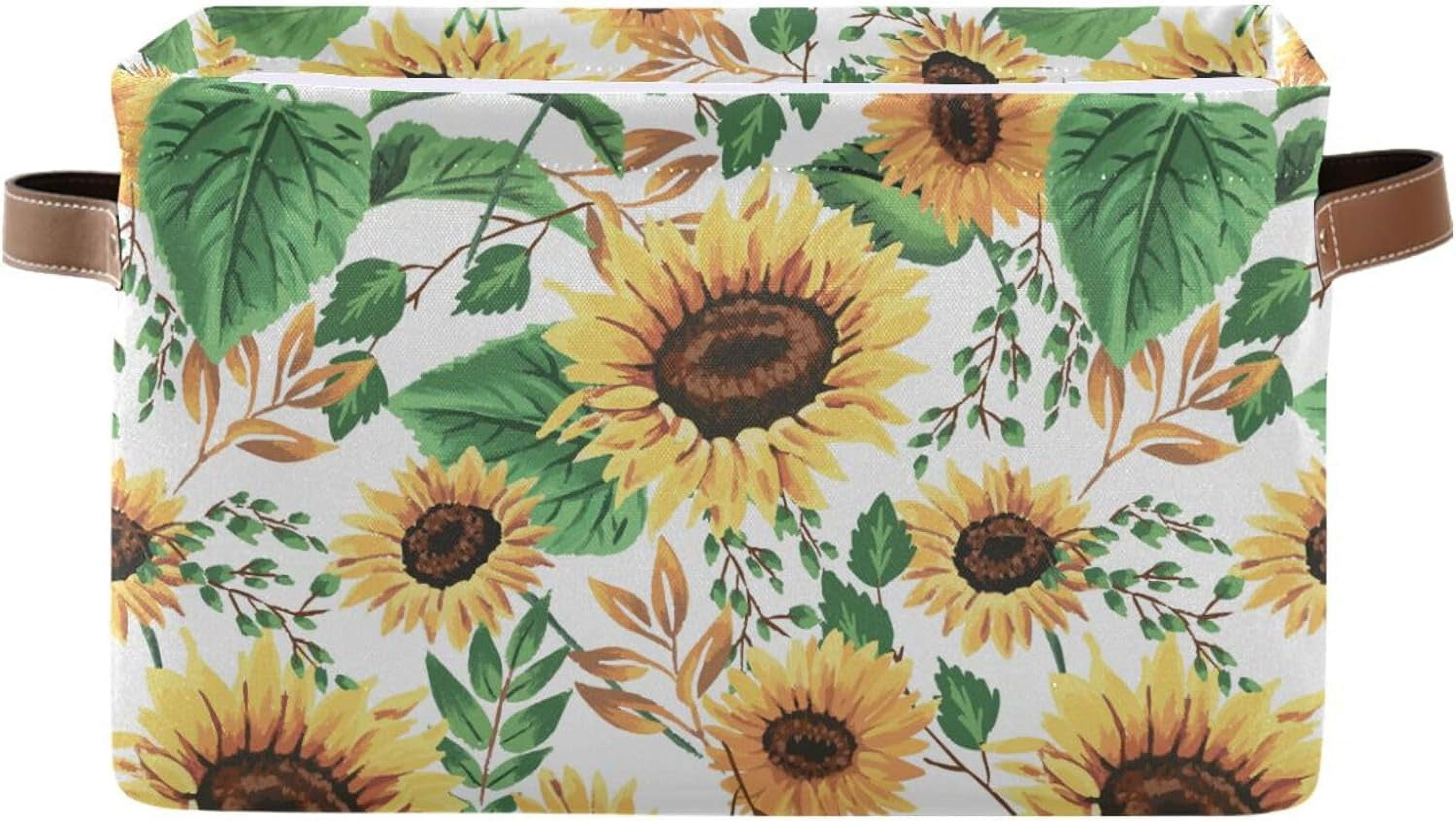 FREEAMG Vintage Sunflowers Foldable Canvas Storage Bin, Sturdy Fabric ...