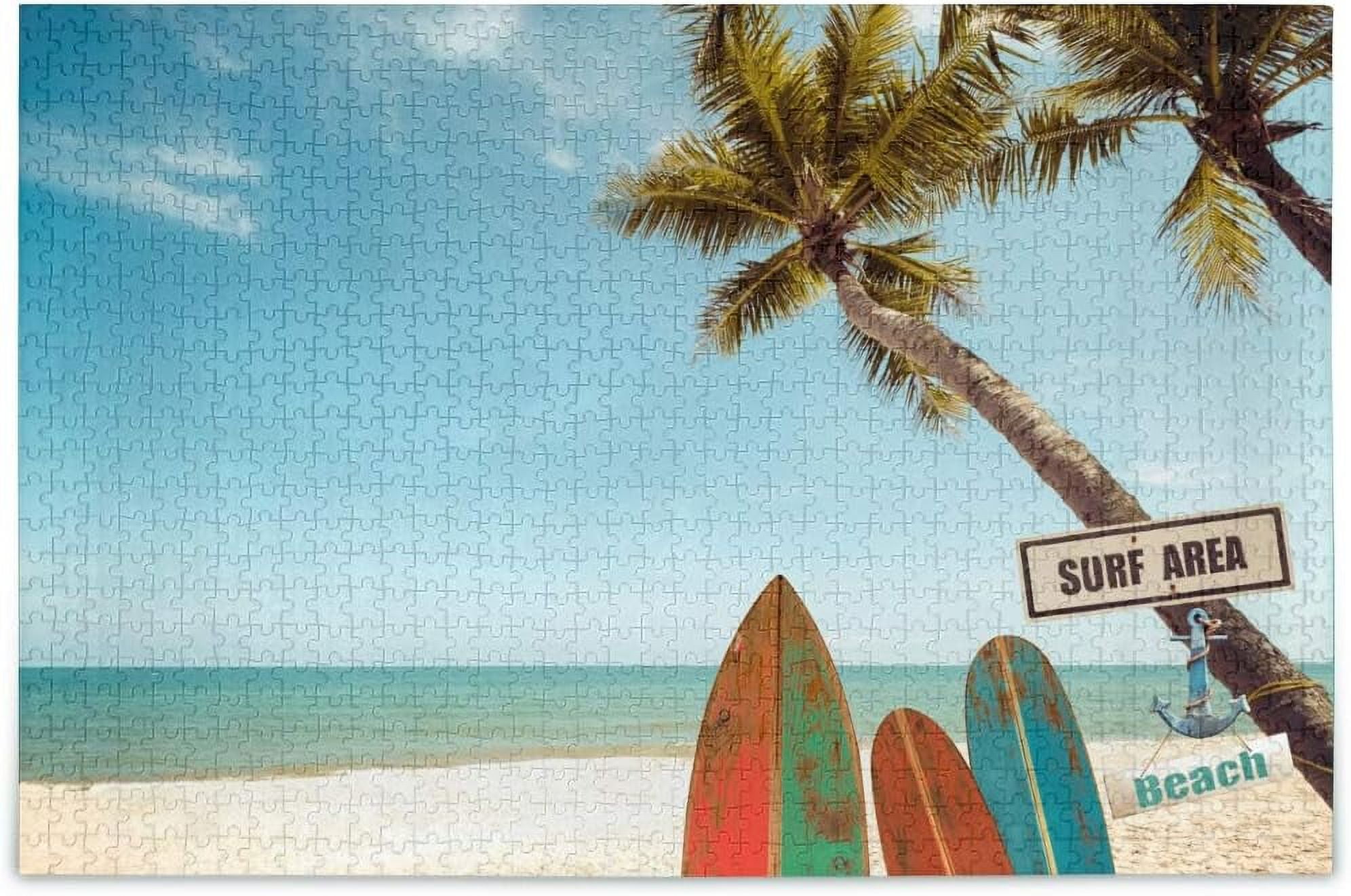 FREEAMG Vintage Surfboard Palm Tree Anchor On Tropical Beach in Surf ...