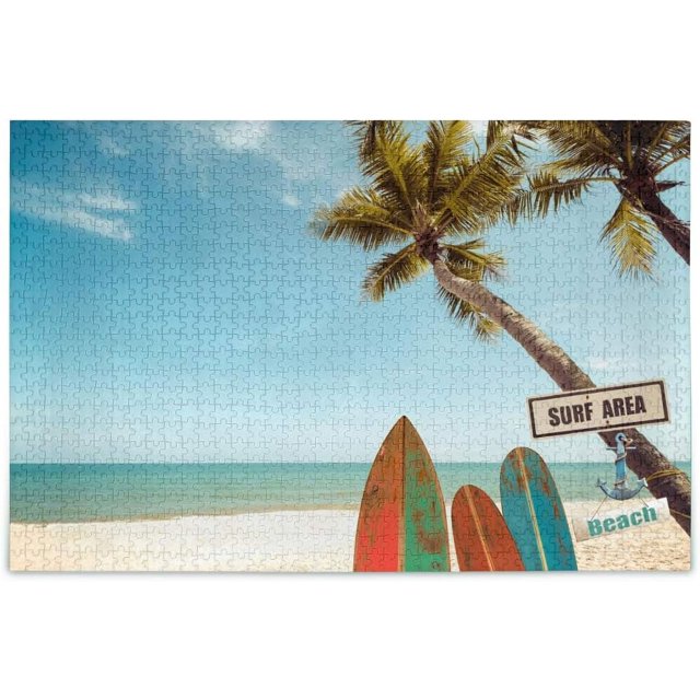 FREEAMG Vintage Surfboard Palm Tree Anchor On Tropical Beach in Surf ...