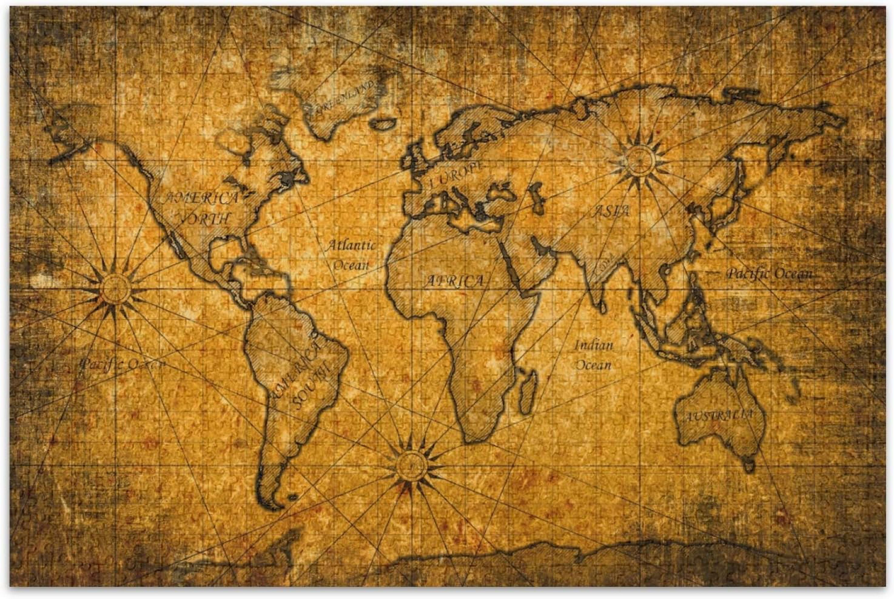 FREEAMG Vintage World Map Grunge Jigsaw Puzzles for Adults 500 Pieces ...