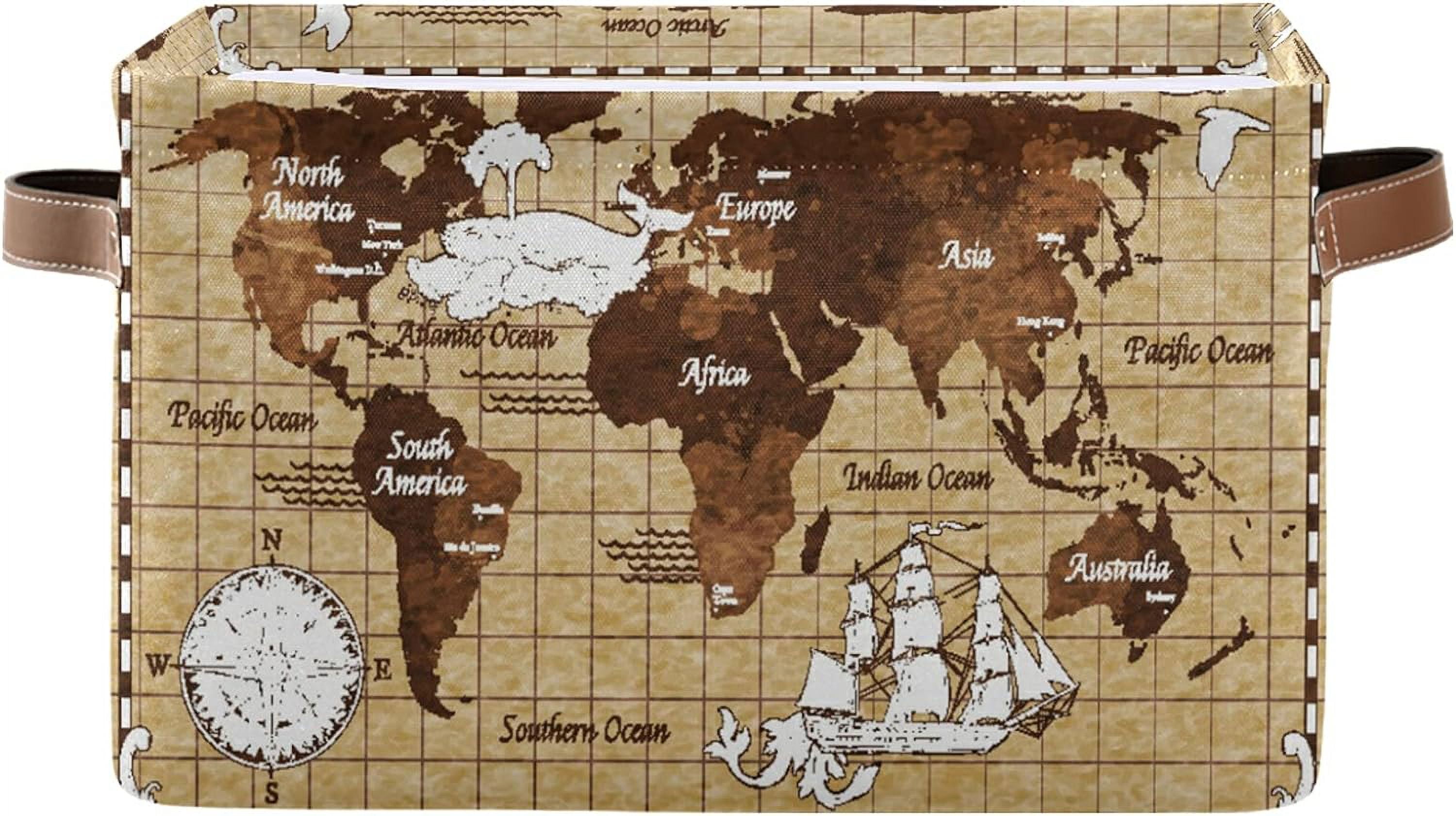 FREEAMG Vintage World Map Storage Bin for Toy Storage Basket Dirty ...