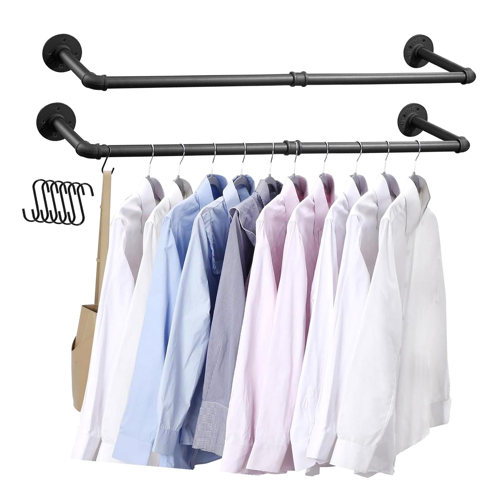 FREEAMG Wall-Attached Industrial Pipe Garment Rack, Pair of 38.2-Inch ...
