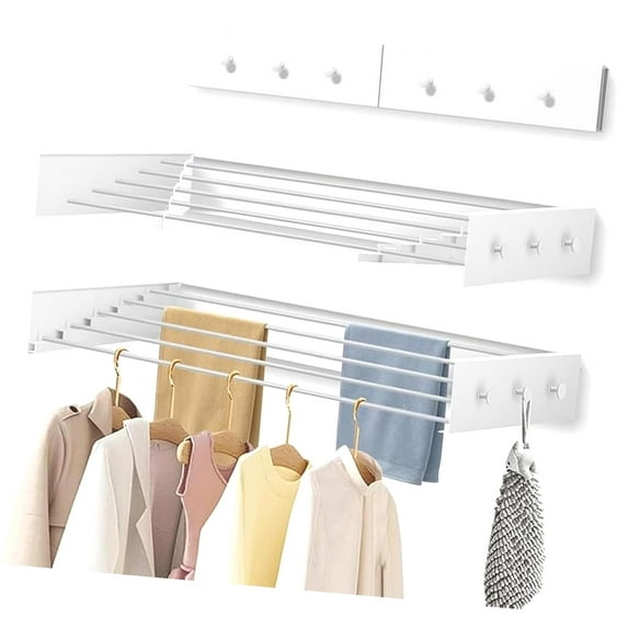 FREEAMG Wall Mounted Collapsible Laundry Drying Rack - 4 Aluminum Rods ...