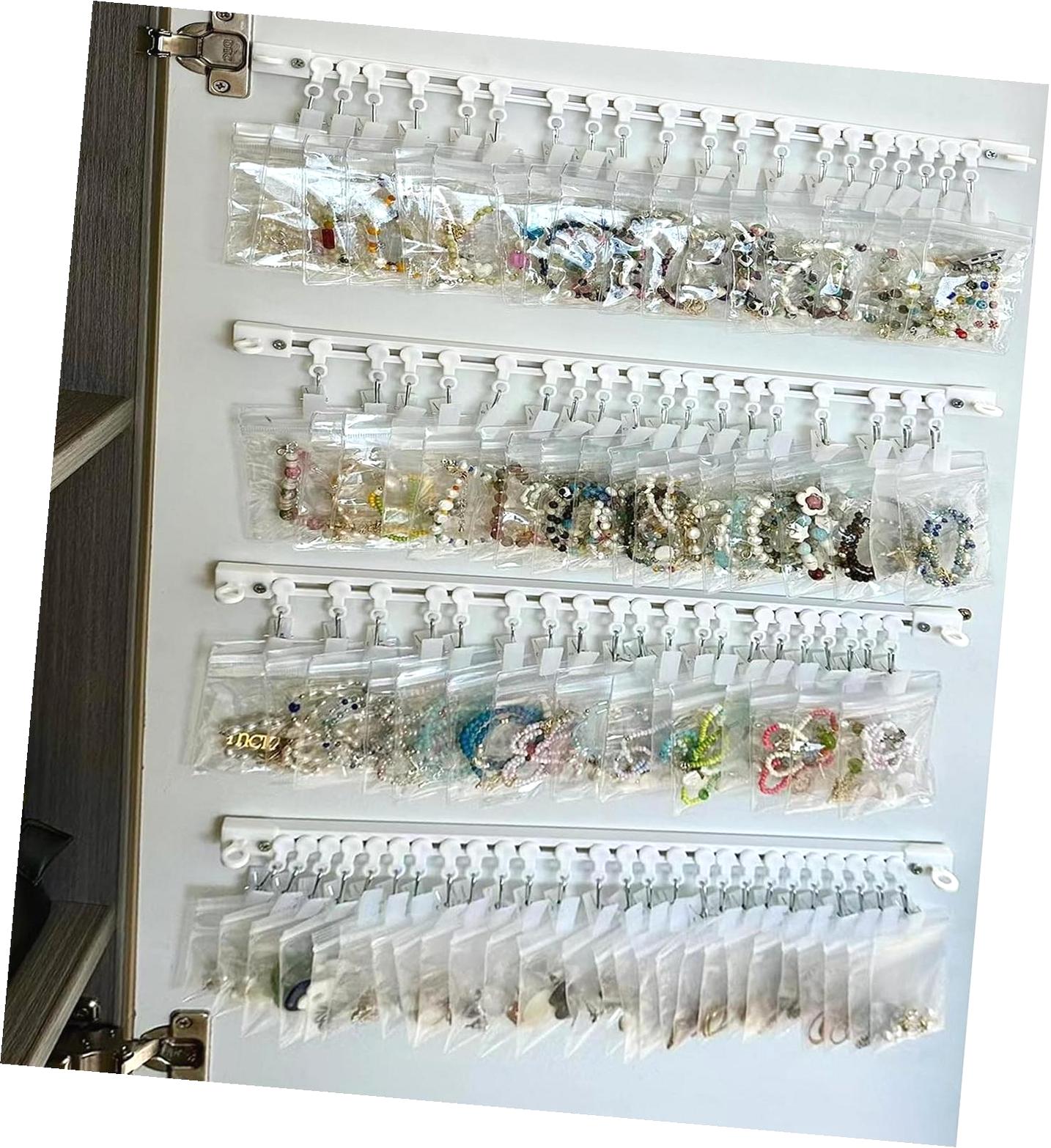 FREEAMG Wall-Mounted Jewelry Organization System with 4 Curtain Rods, 8 ...