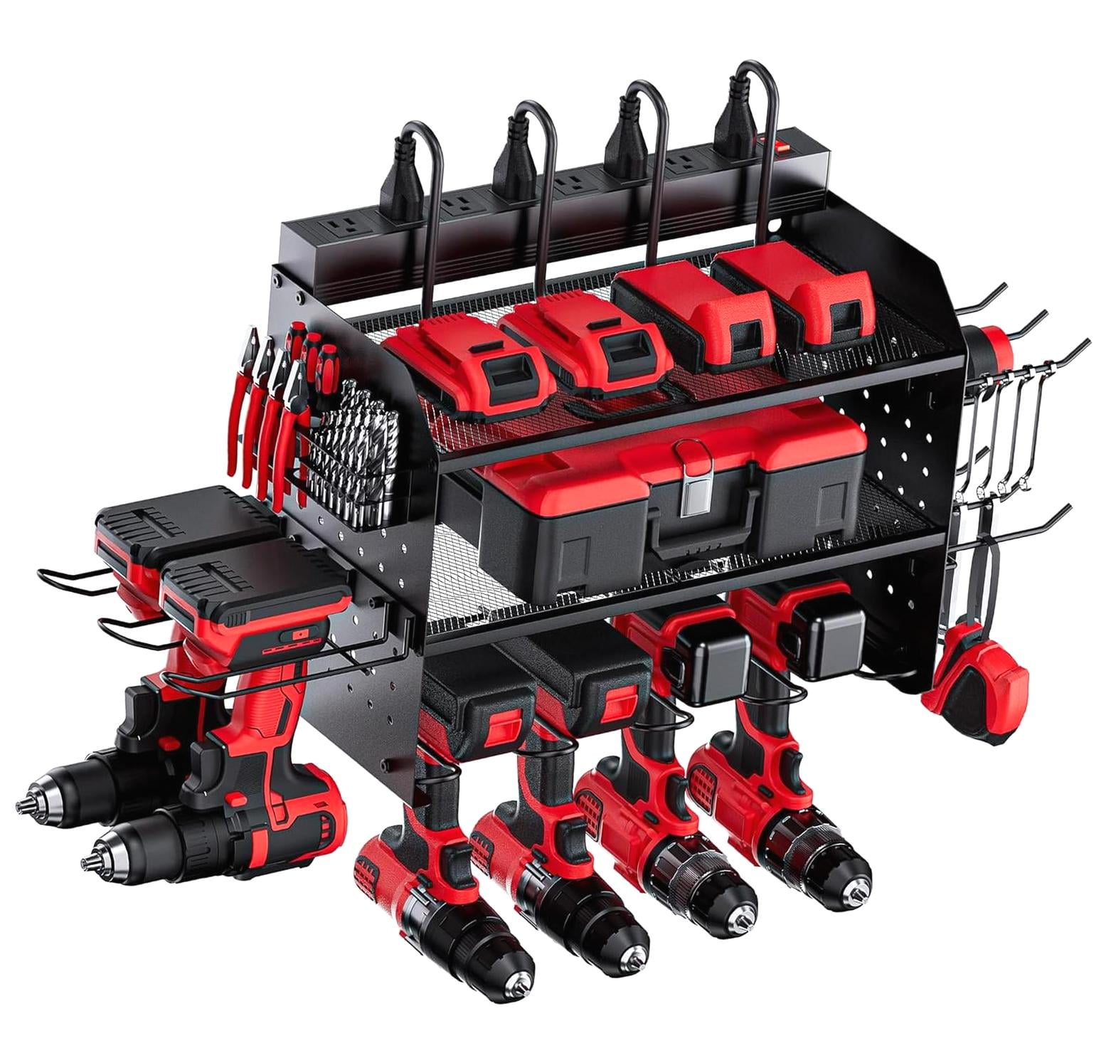 FREEAMG Wall-Mounted Power Tool Organizer, 3-Tier Charging Station ...