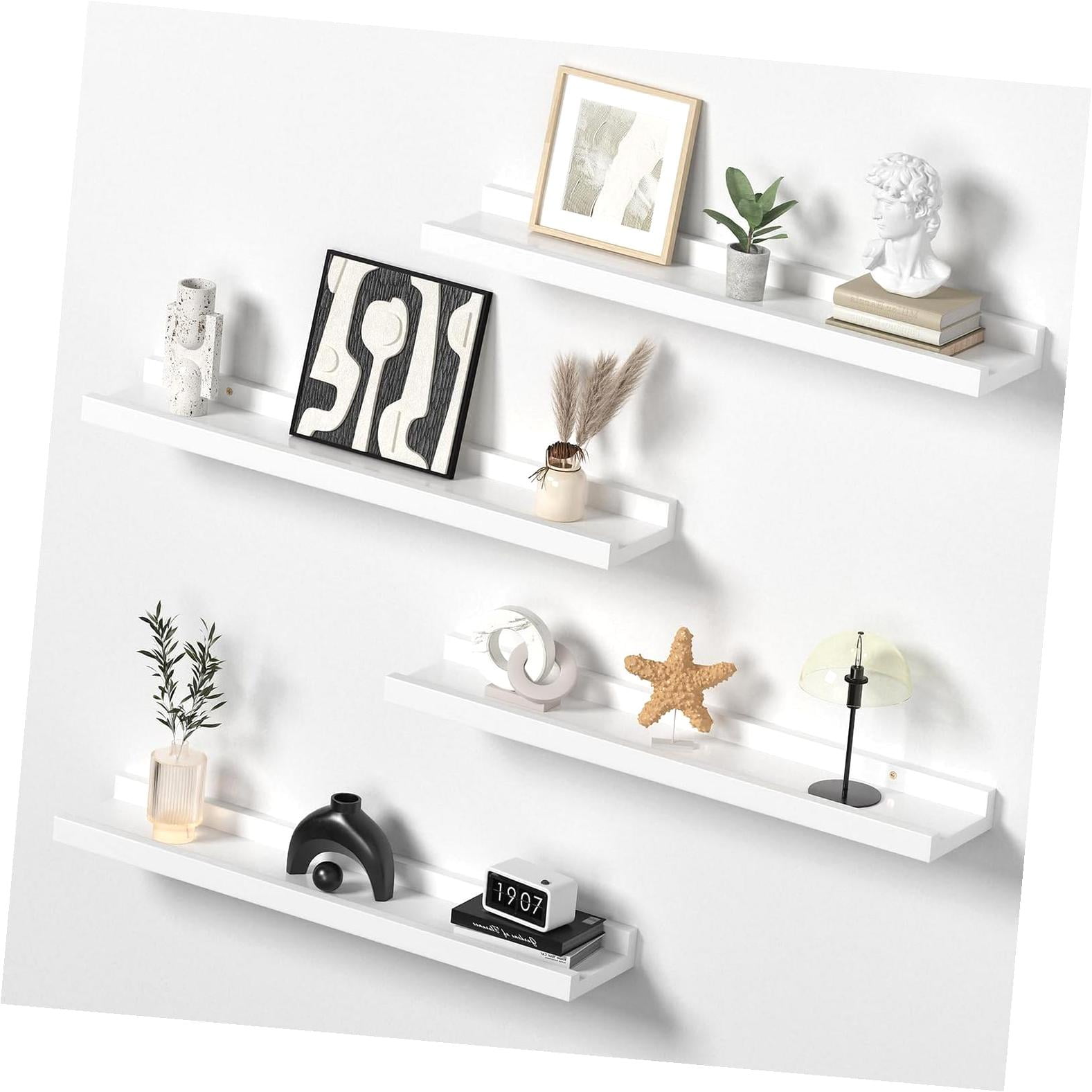 FREEAMG Wall-Mounted, Solid Pine Wood Floating Shelf with Edge for ...