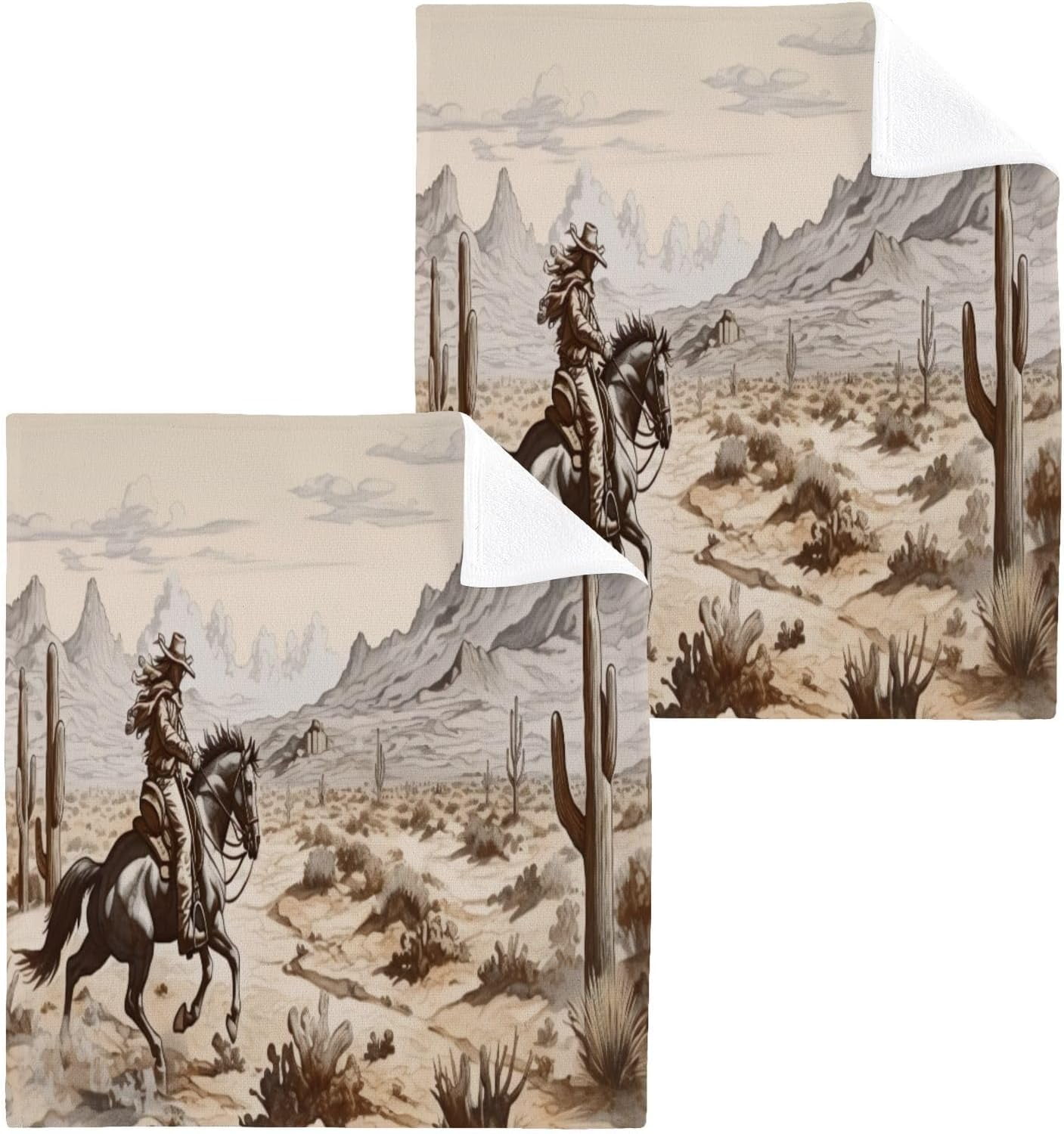 FREEAMG Washcloths 4 Pack Western Desert Cowboy Cotton Wash Cloths - 12 ...