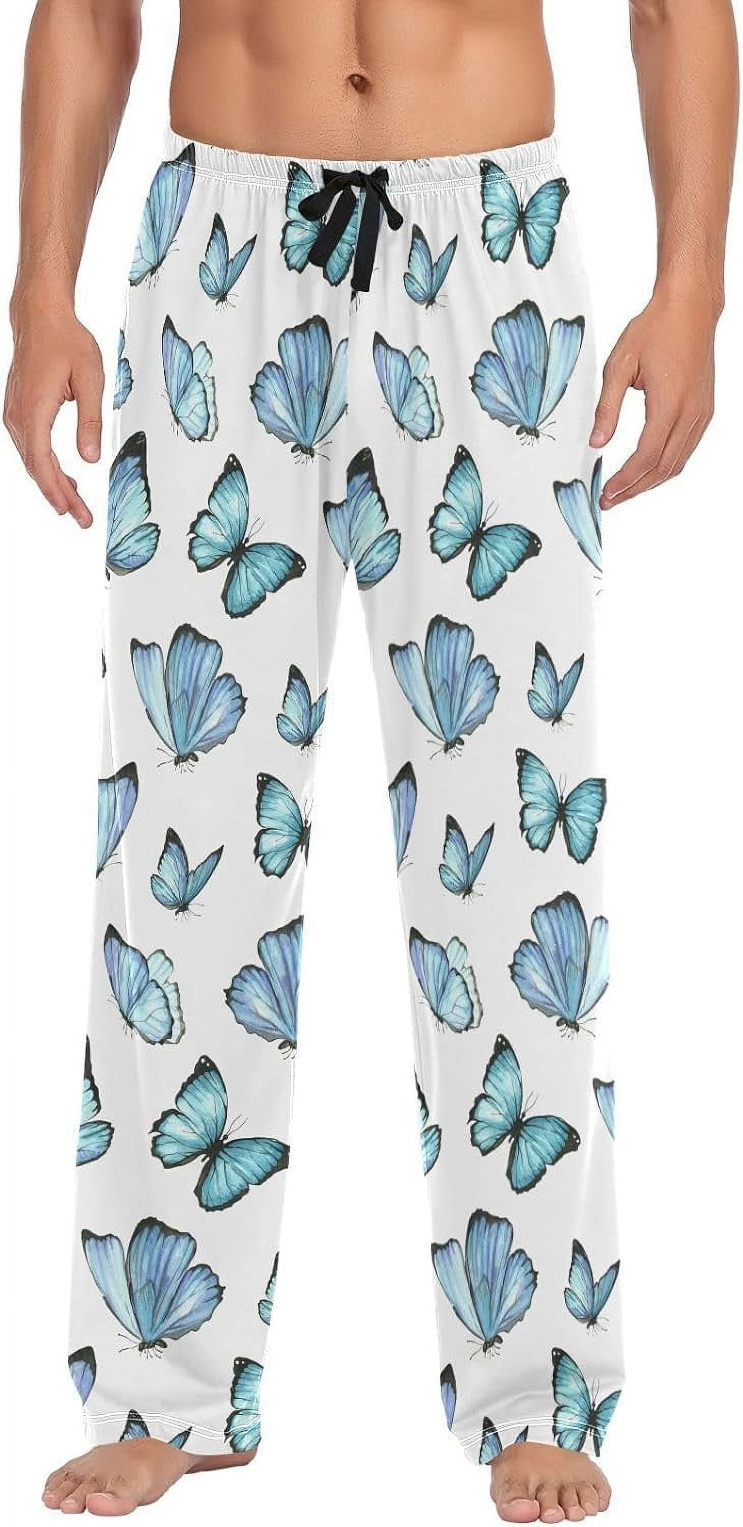 FREEAMG Watercolor Blue Butterfly Pajama Pants for Men, Men's Separate ...