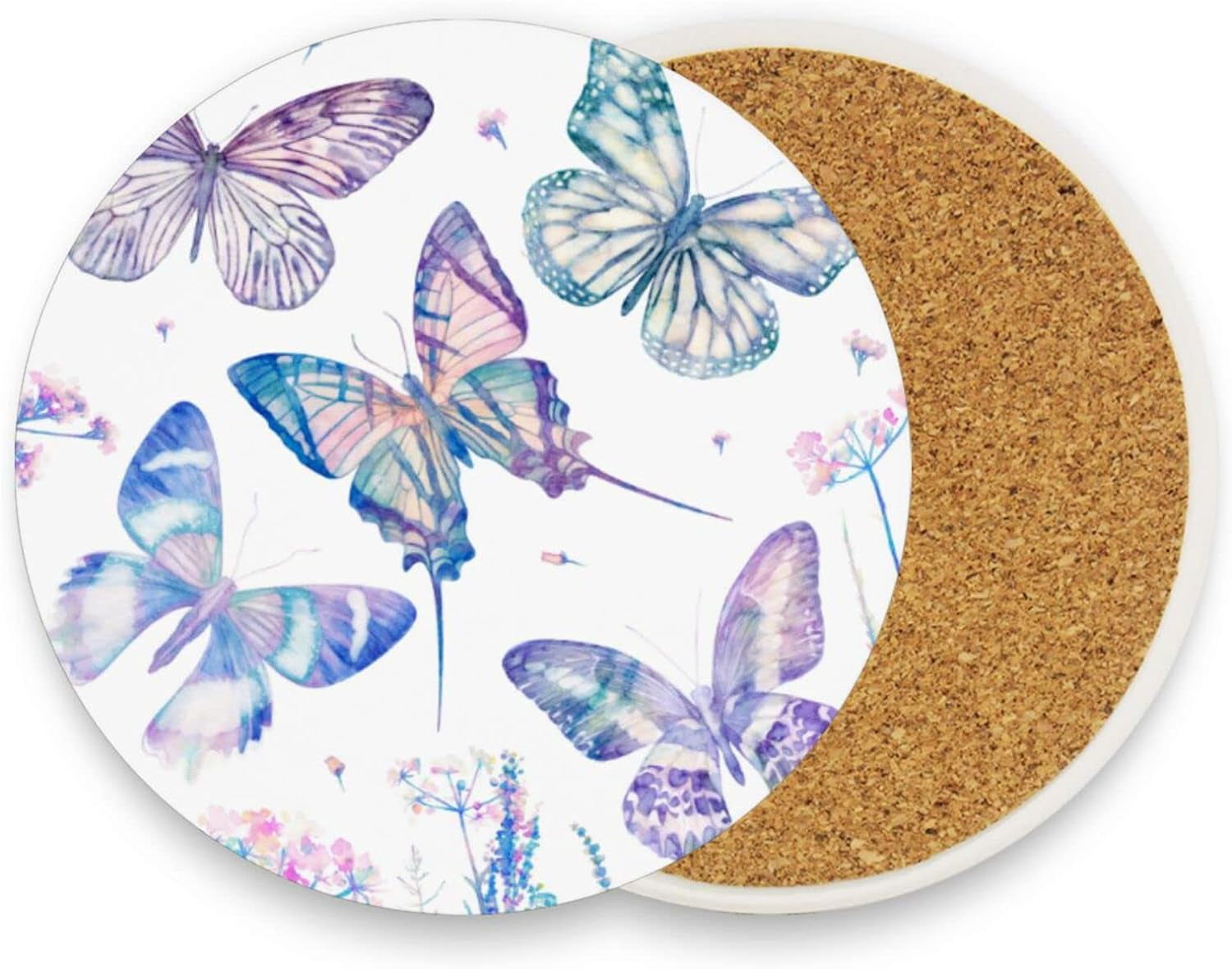 FREEAMG Watercolor Butterflies Coasters for Drinks Set of 2, Absorbent ...