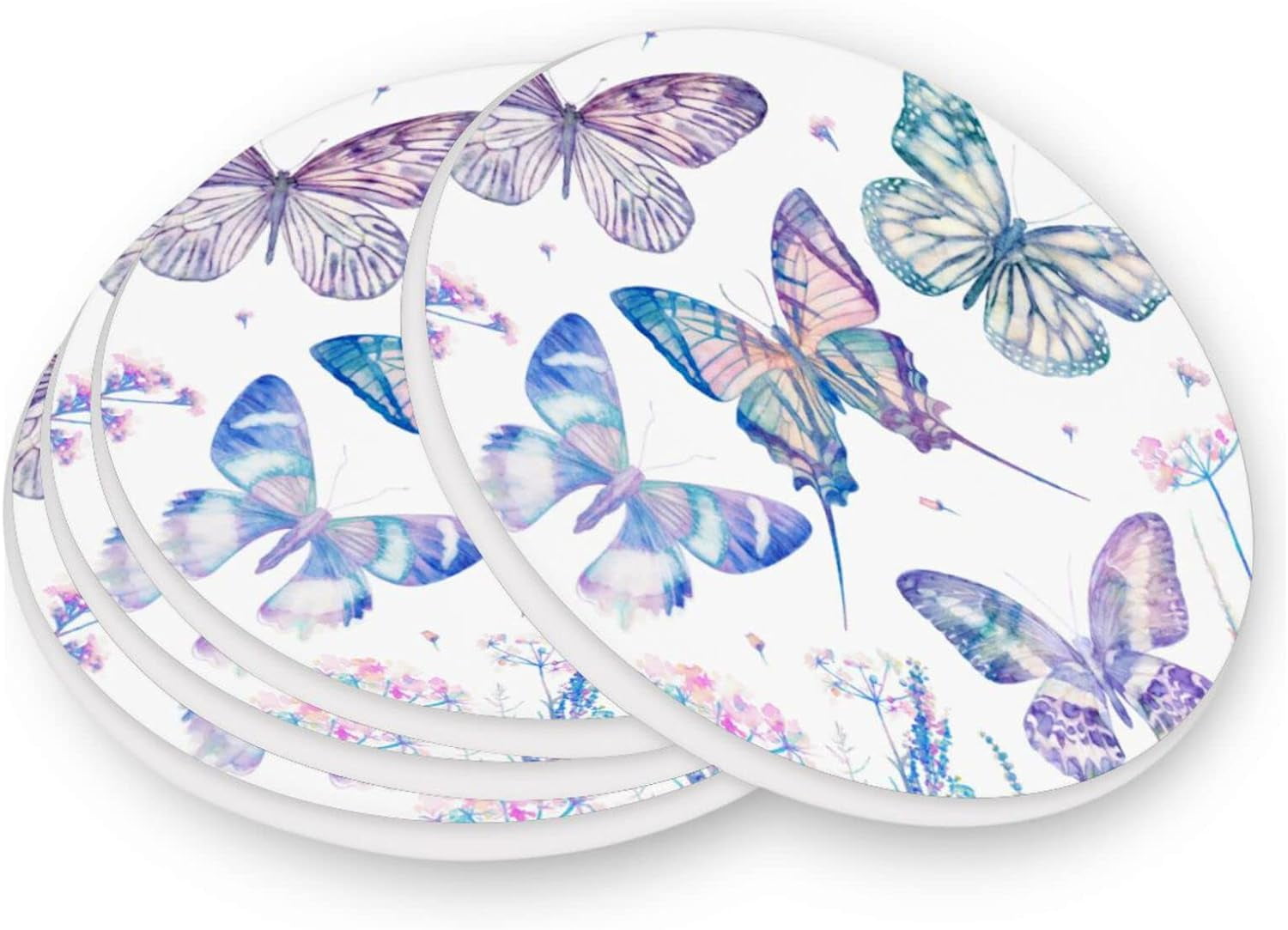 FREEAMG Watercolor Butterflies Coasters for Drinks Set of 4, Absorbent ...