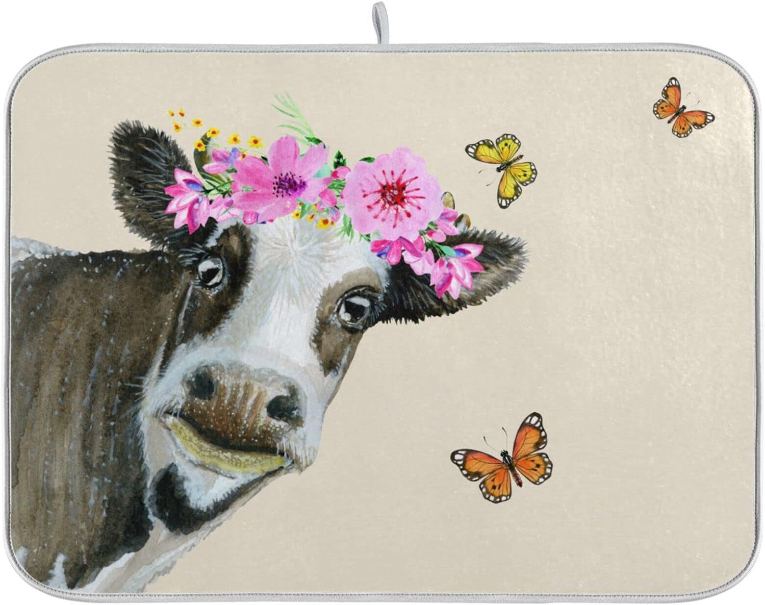 FREEAMG Watercolor Cow Butterfly Absorbent Large Dish Drying Mat ...