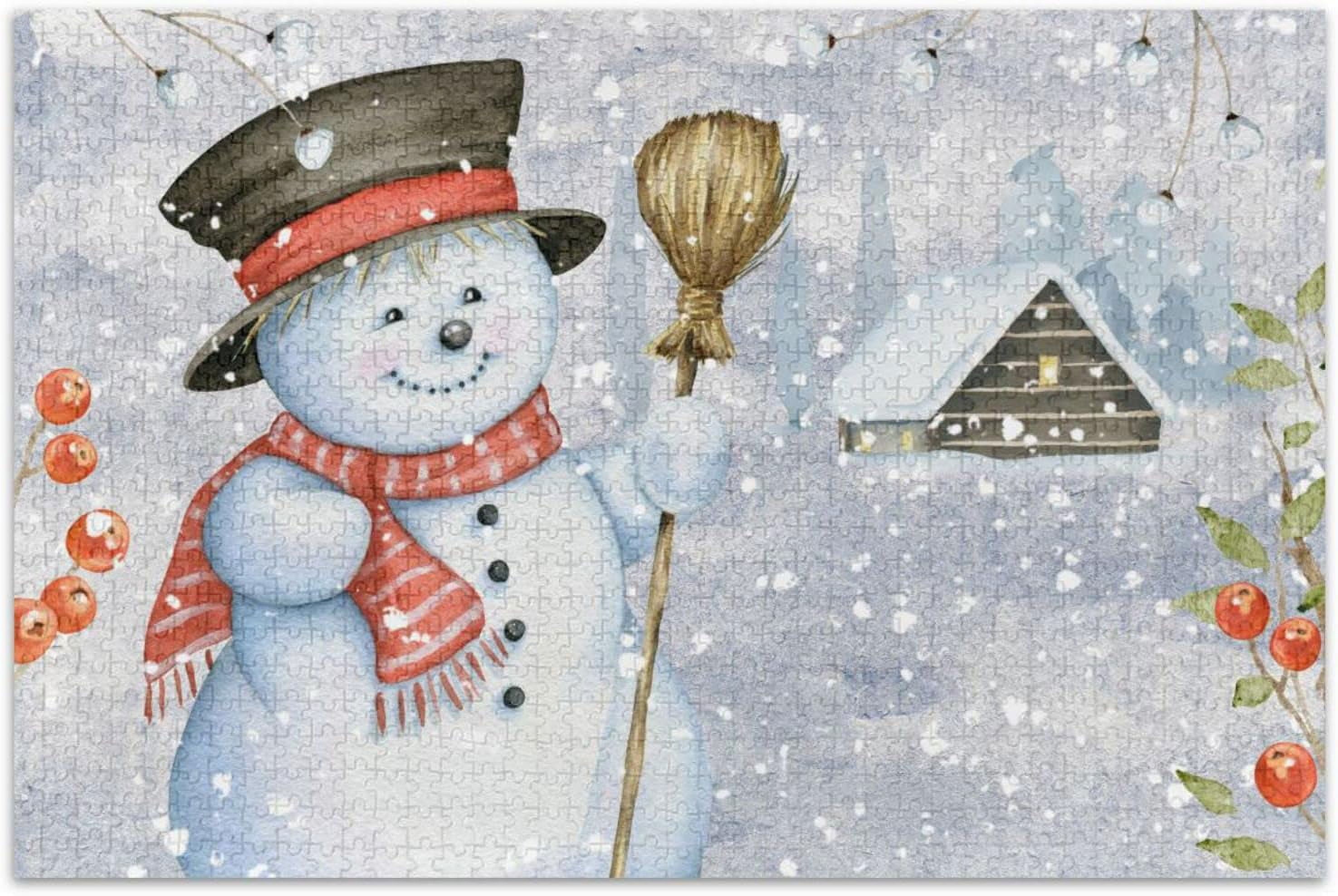 FREEAMG Watercolor Cute Snowman 500 Piece Jigsaw Puzzle, Wall Artwork ...