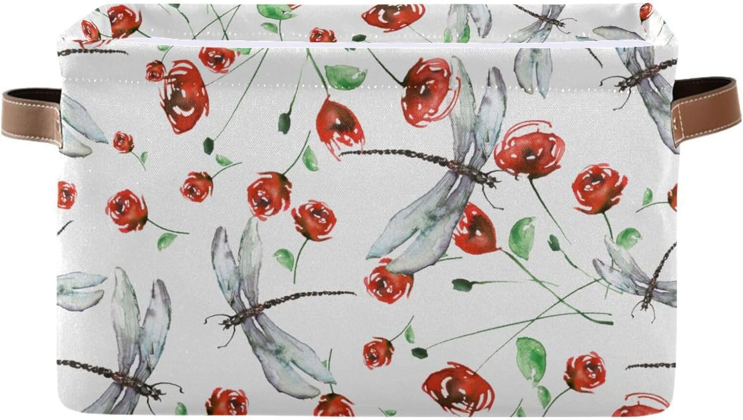 FREEAMG Watercolor Dragonfly and Flower Storage Basket, Durable Canvas ...