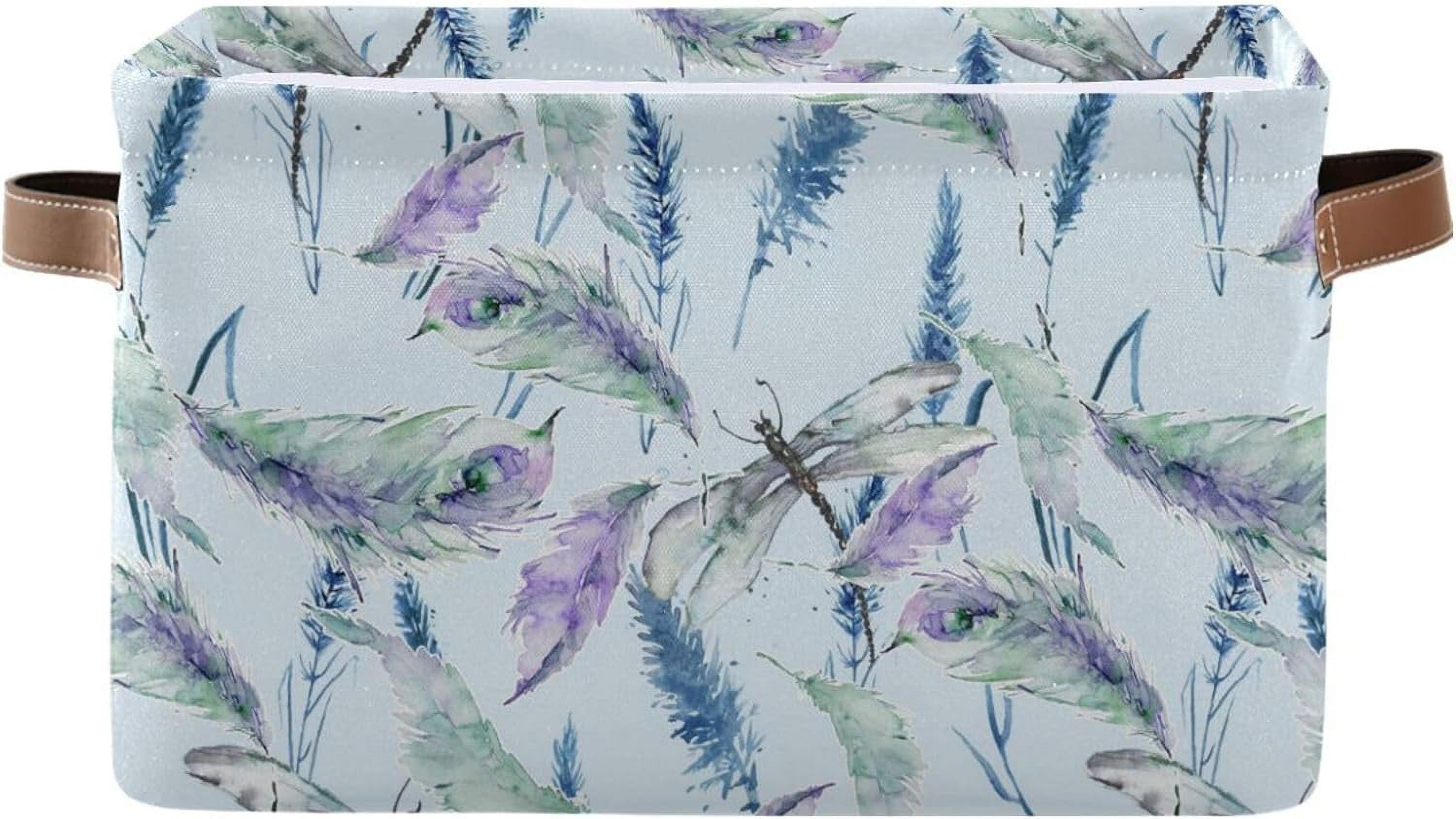 FREEAMG Watercolor Feather Foldable Canvas Storage Bin, Sturdy Fabric ...