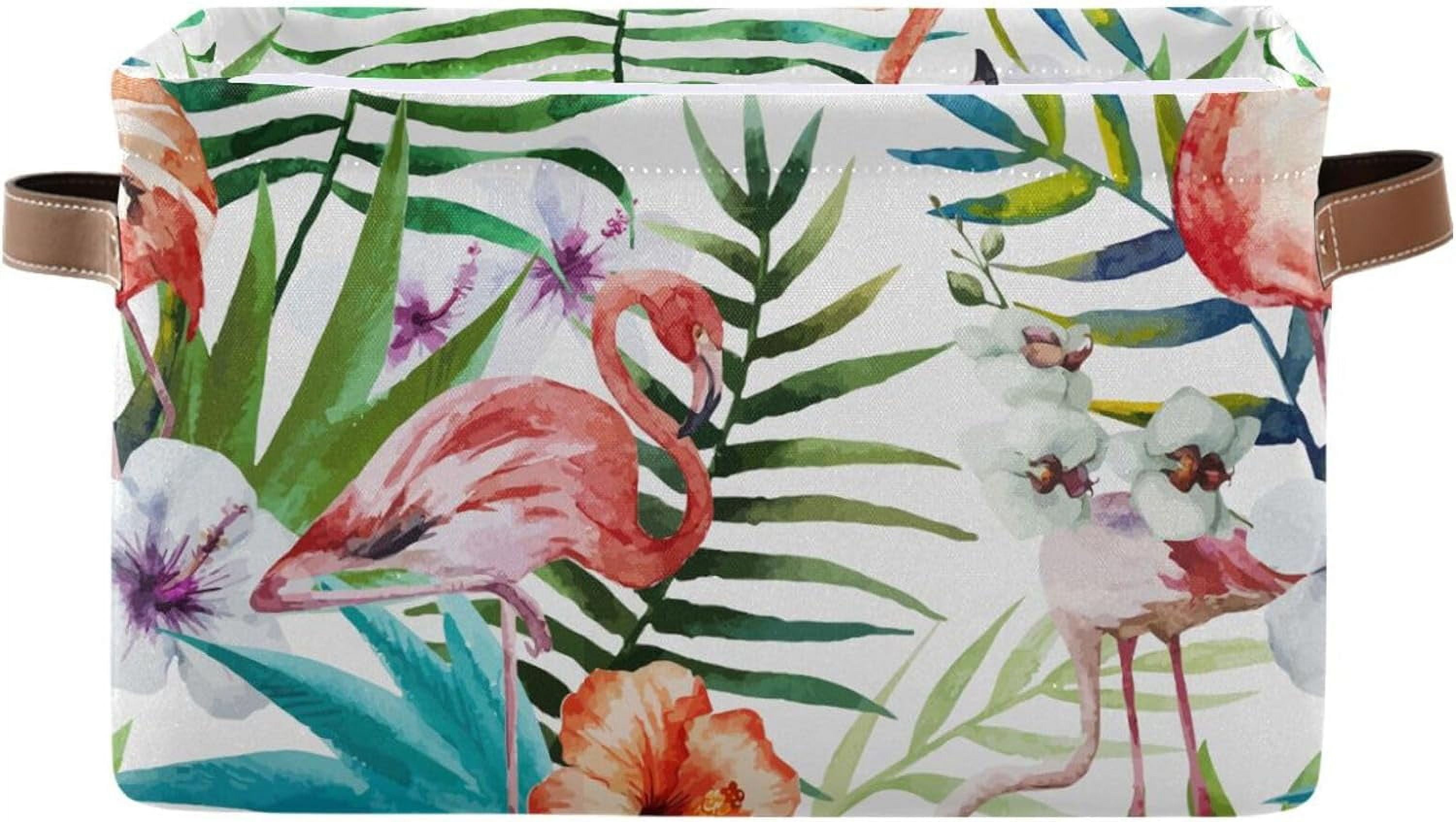 FREEAMG Watercolor Flamingo and Tropical Plants Storage Basket, Durable ...