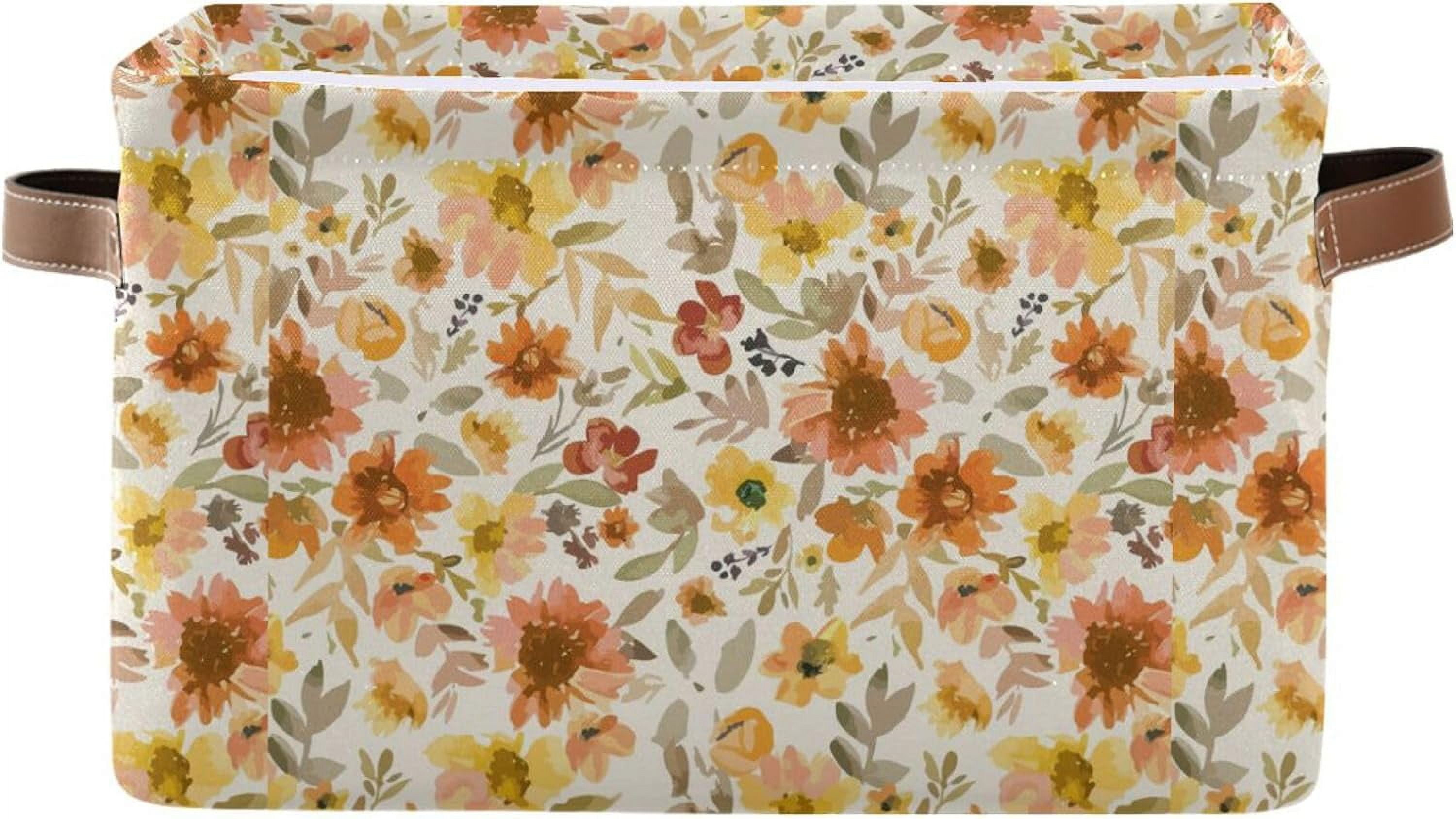 FREEAMG Watercolor Flowers Foldable Canvas Storage Bin, Sturdy Fabric ...