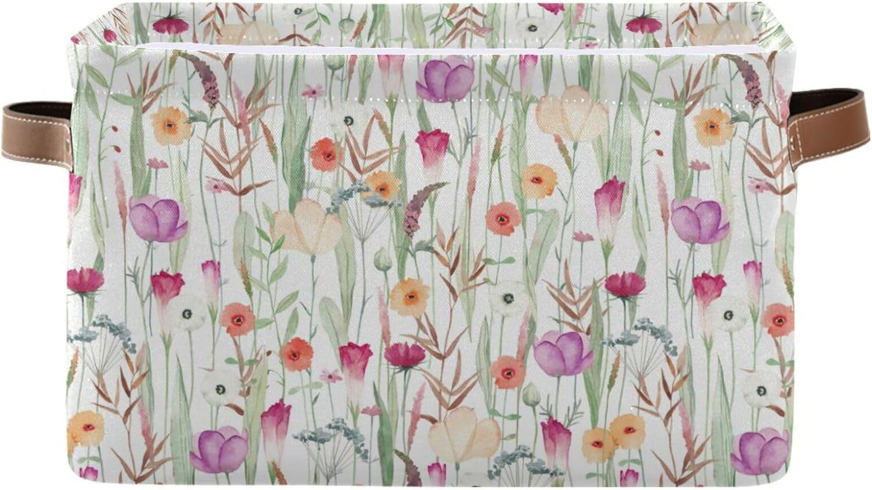 FREEAMG Watercolor Flowers Foldable Canvas Storage Bin, Sturdy Fabric ...