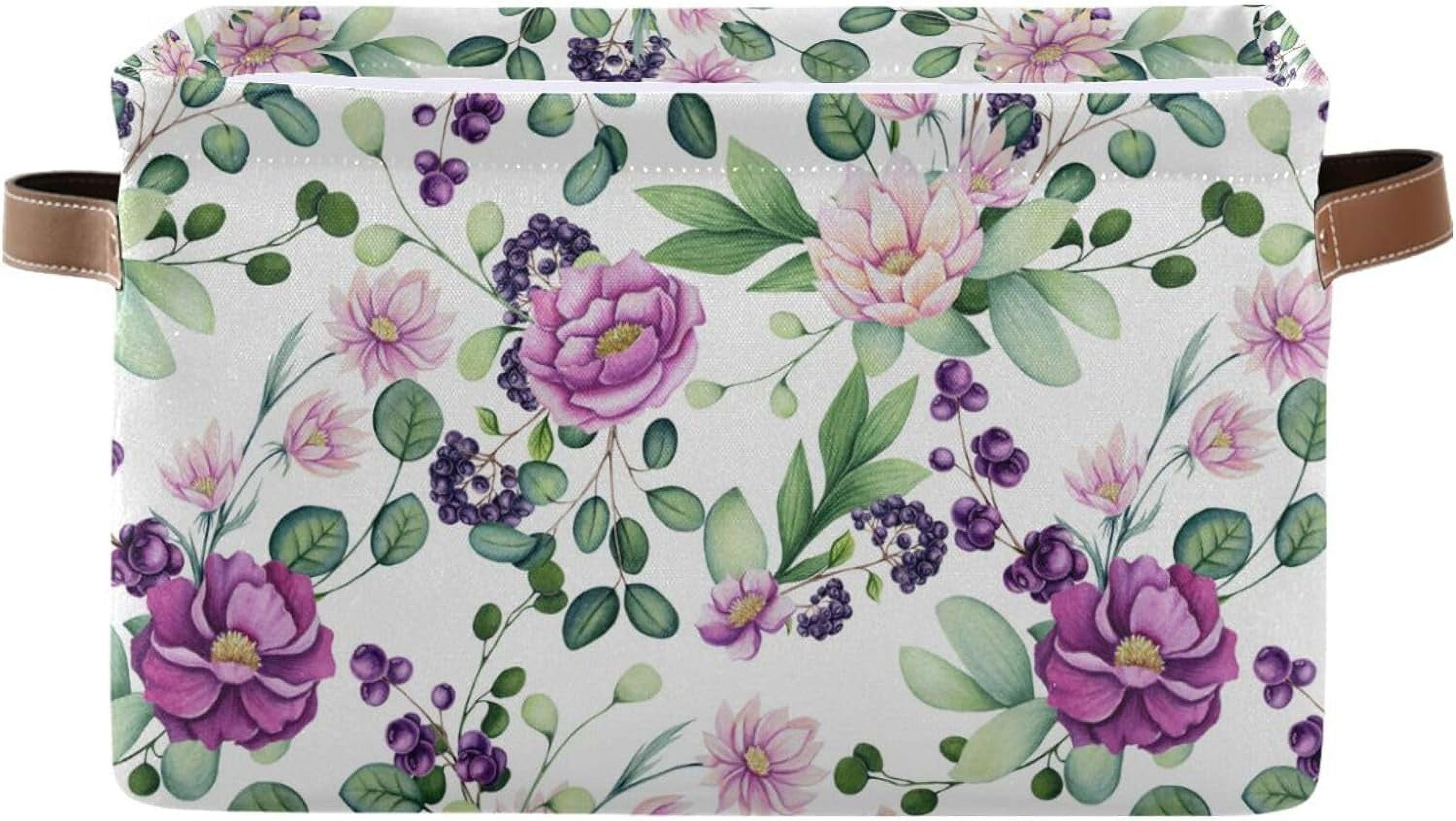 FREEAMG Watercolor Flowers Foldable Canvas Storage Bin, Sturdy Fabric ...