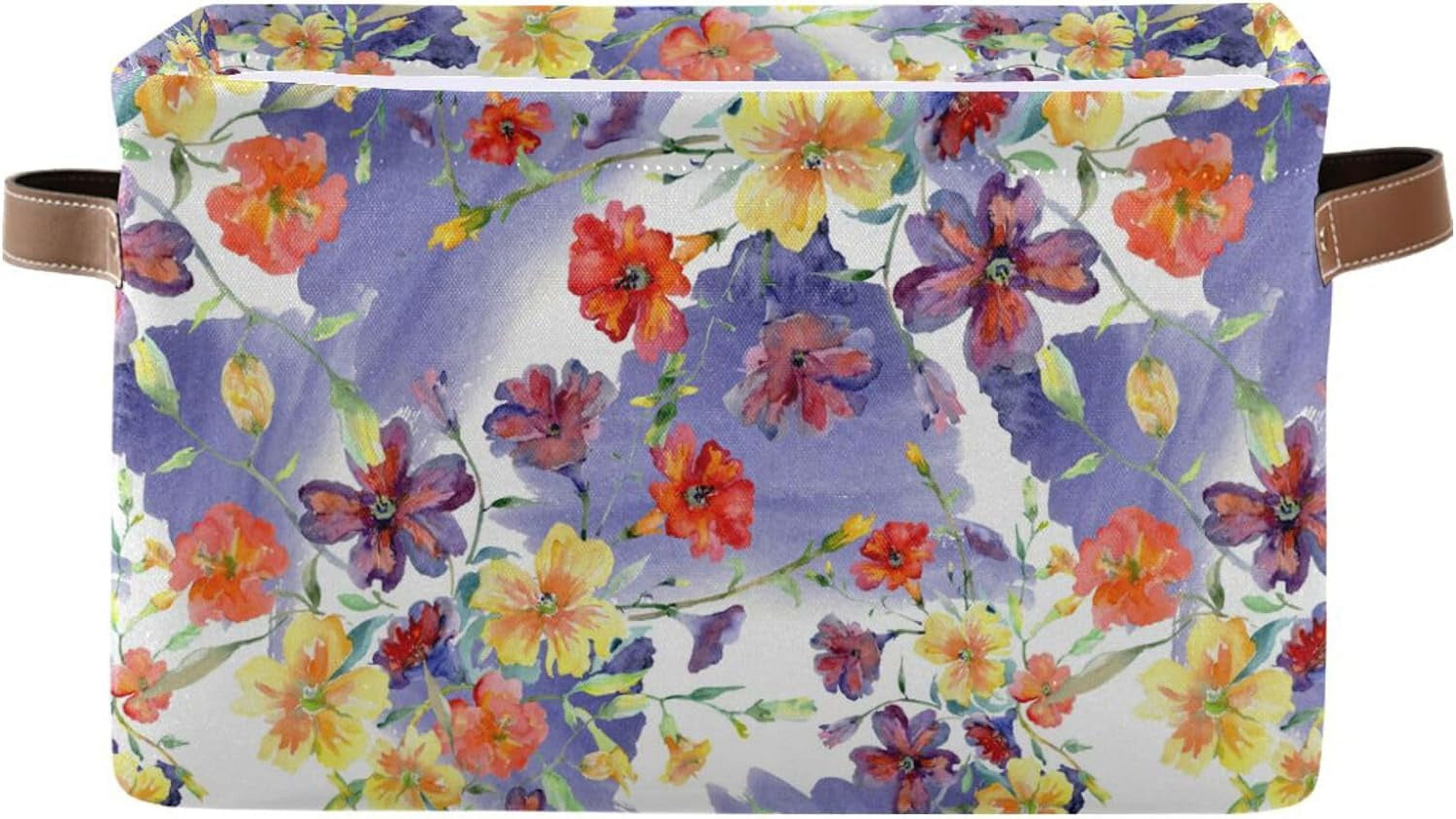 FREEAMG Watercolor Flowers Foldable Canvas Storage Bin, Sturdy Fabric ...