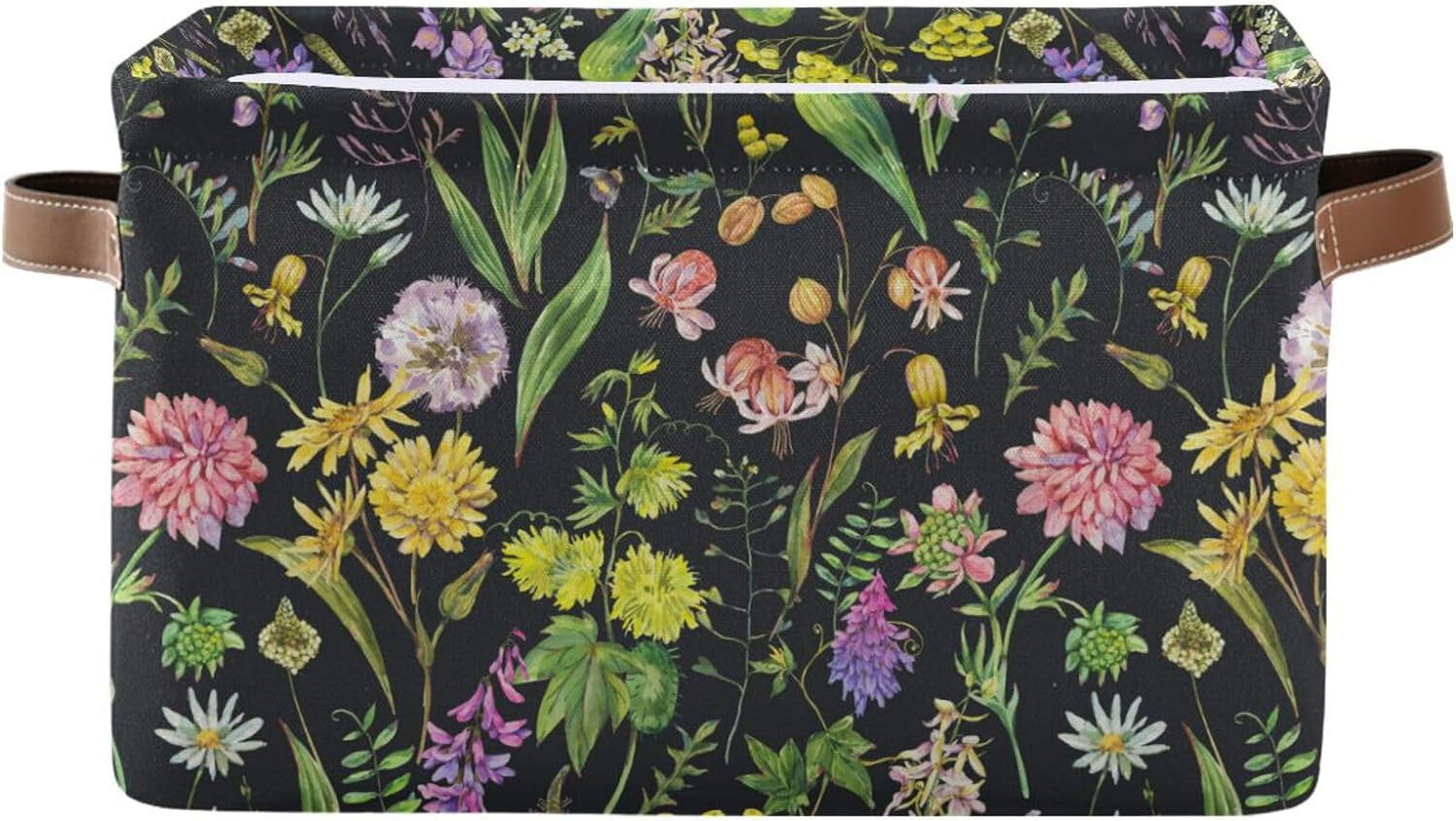 FREEAMG Watercolor Flowers Foldable Canvas Storage Bin, Sturdy Fabric ...