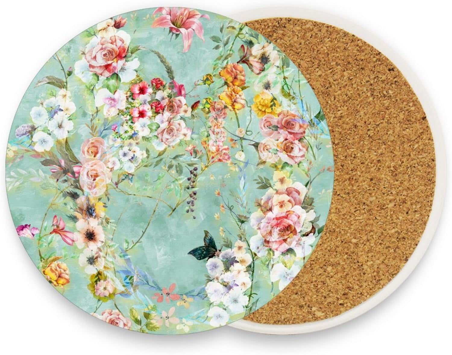 FREEAMG Watercolor Flowers Green Coasters for Drinks Set of 2 ...