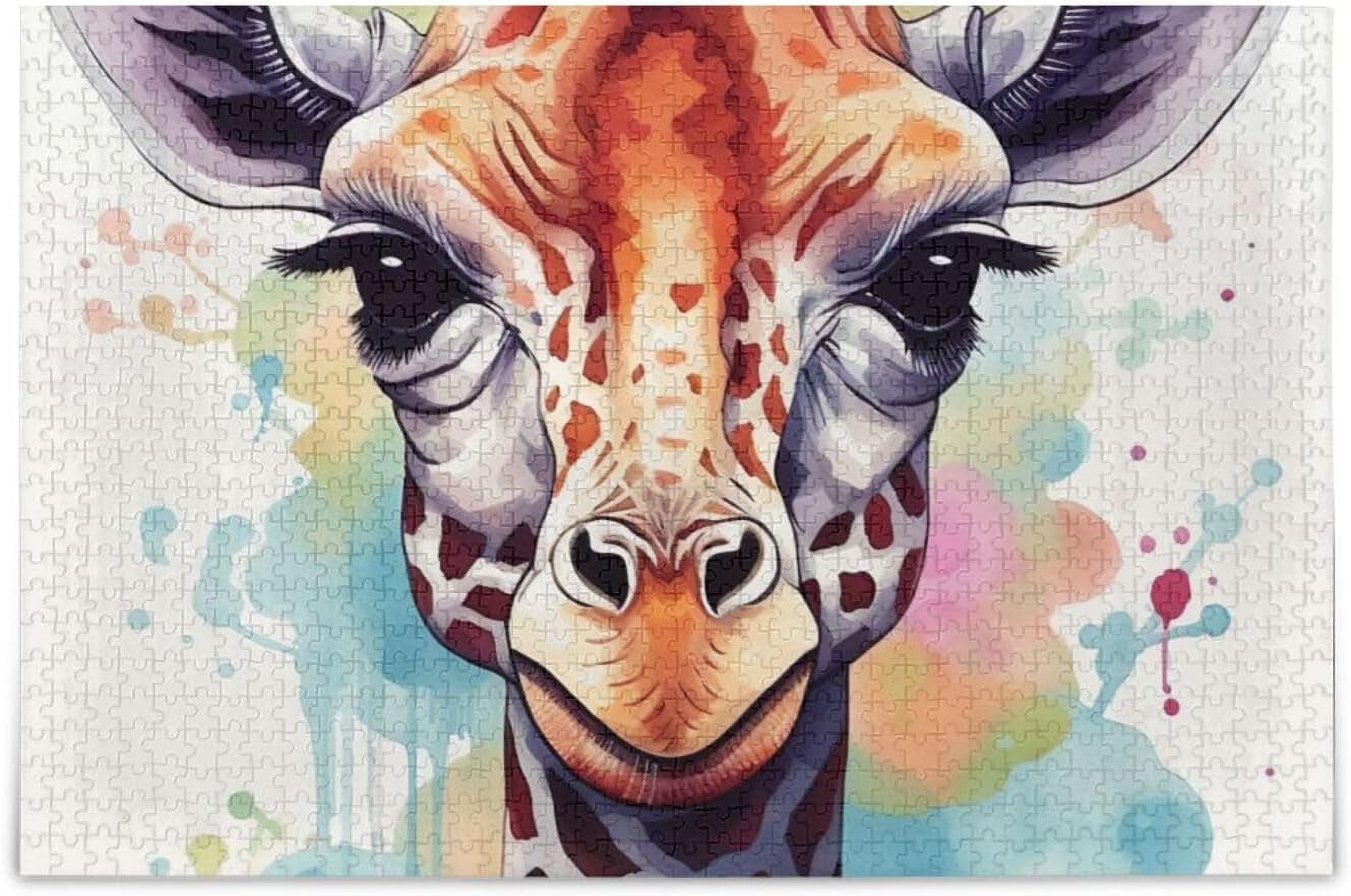 FREEAMG Watercolor Giraffe Face Puzzle 1000 Pieces - Wooden Jigsaw Puzzles for Family Games ...