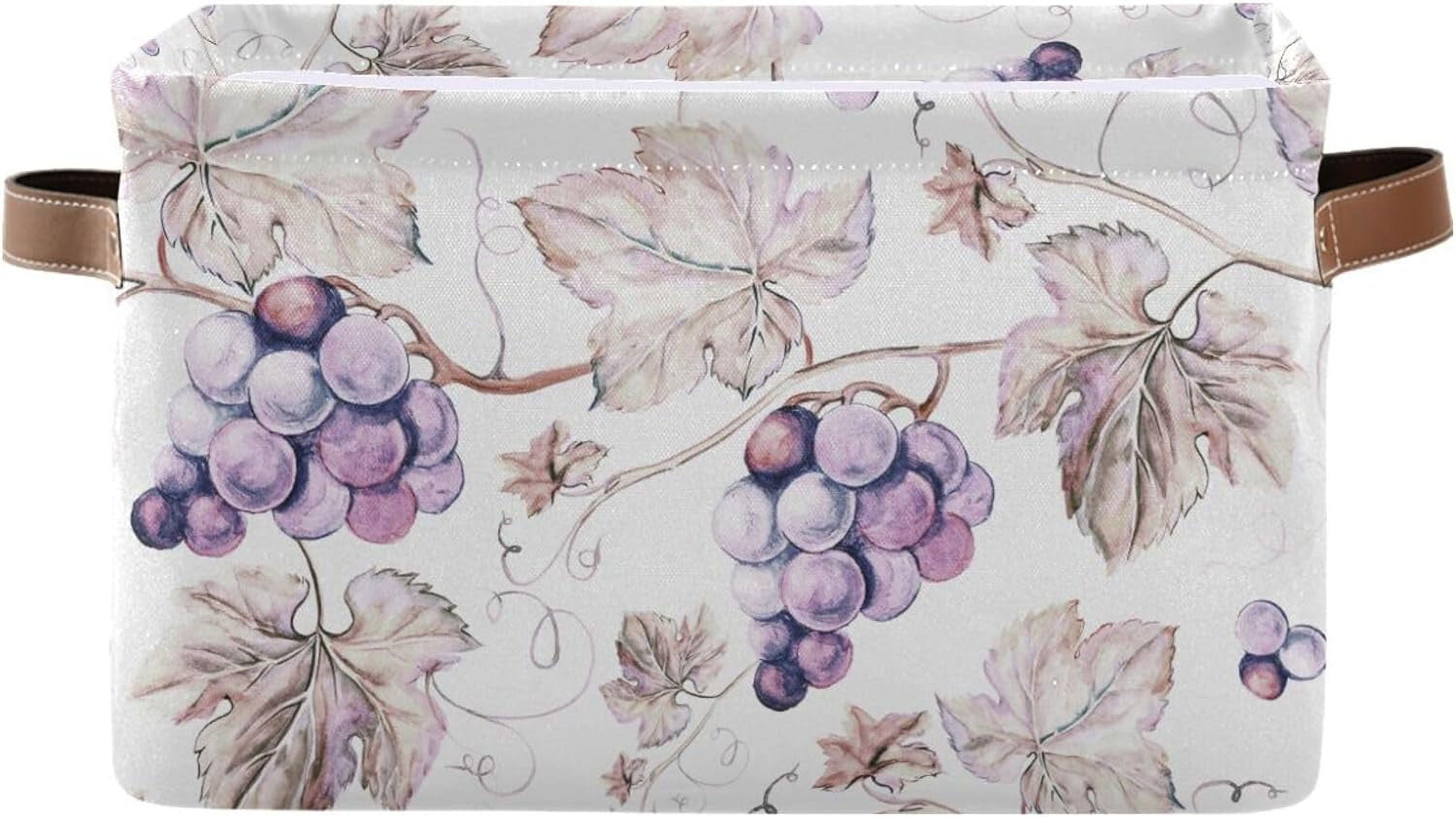 FREEAMG Watercolor Grapes Storage Basket, Durable Canvas Organizer With ...