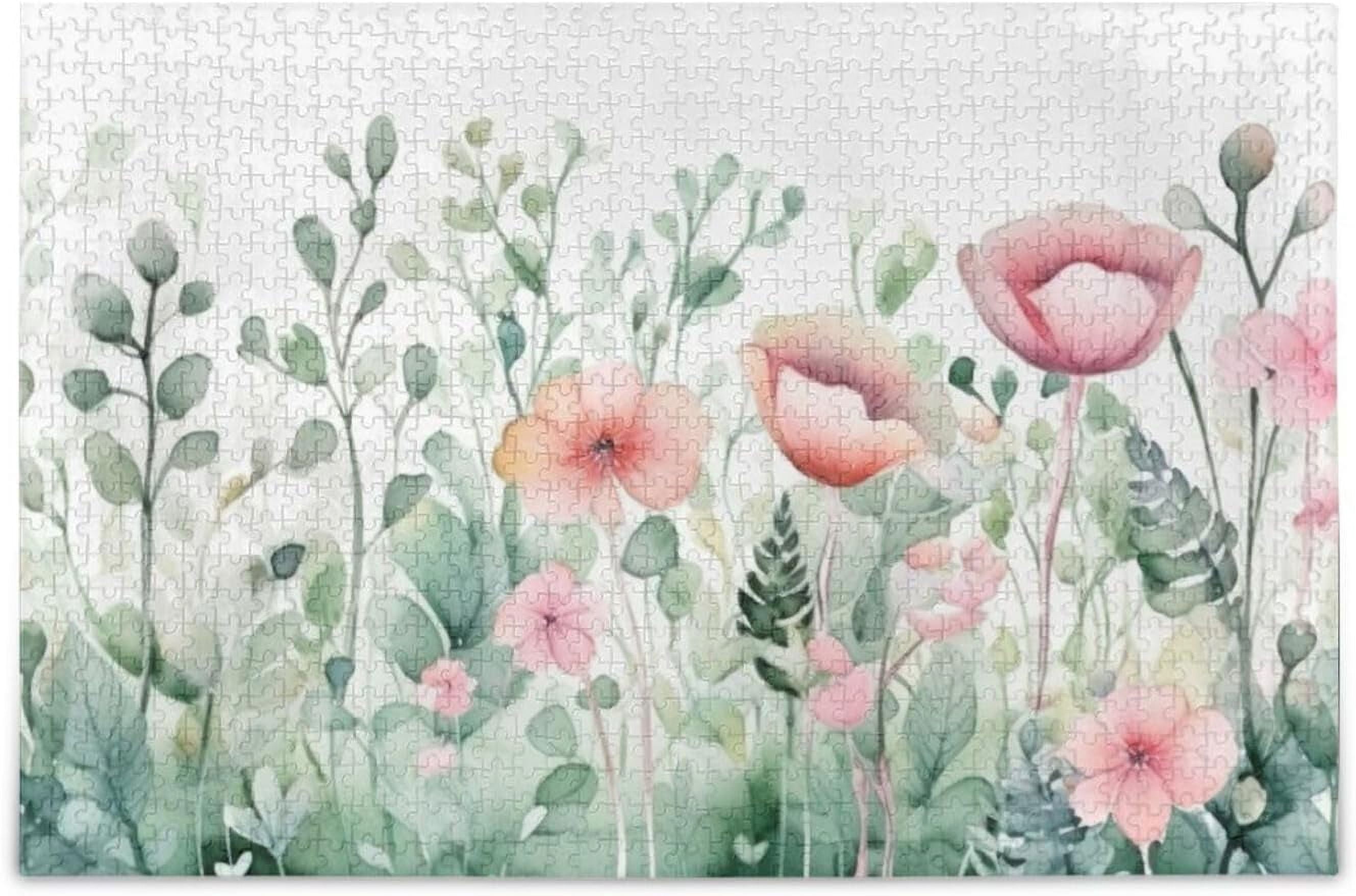 FREEAMG Watercolor Green Plants Puzzle 1000 Pieces - Wooden Jigsaw ...