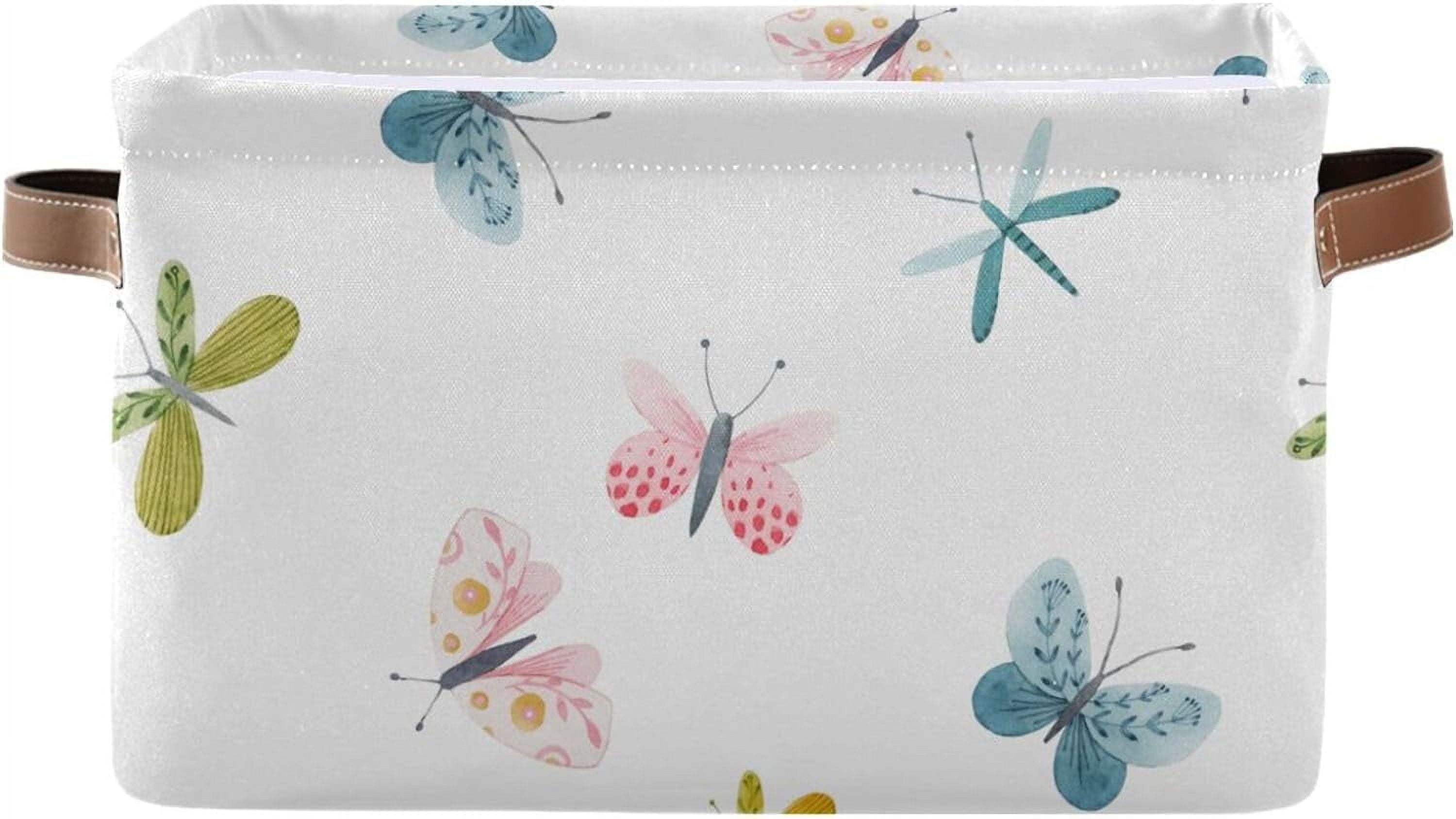 FREEAMG Watercolor Hand Drawn Cute Butterflies Storage Basket, Durable ...