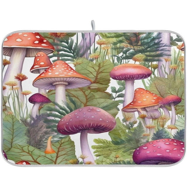 FREEAMG Watercolor Mushroom Dish Drying Mats Tableware Absorption Water ...