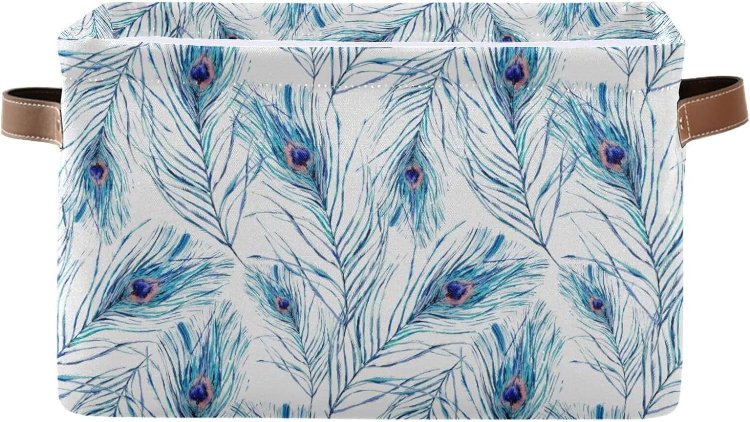FREEAMG Watercolor Peacock Feathers Storage Basket, Durable Canvas ...