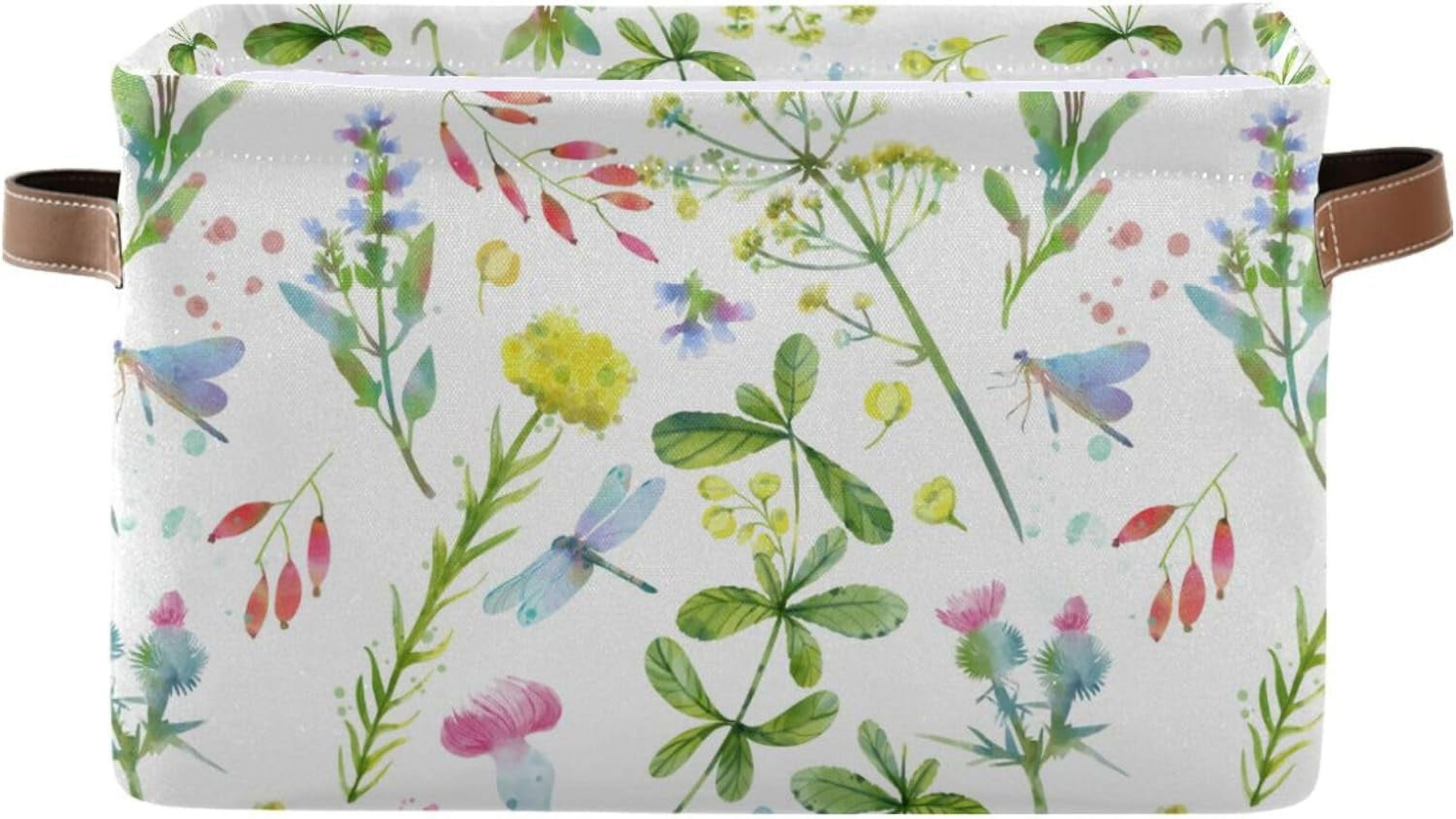 FREEAMG Watercolor Plant Foldable Canvas Storage Bin, Sturdy Fabric ...