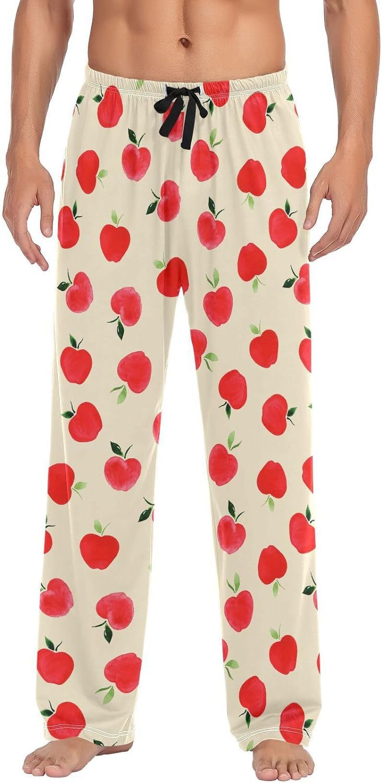 FREEAMG Watercolor Red Apple On Beige Men's Pajama Pants Sleepwear ...