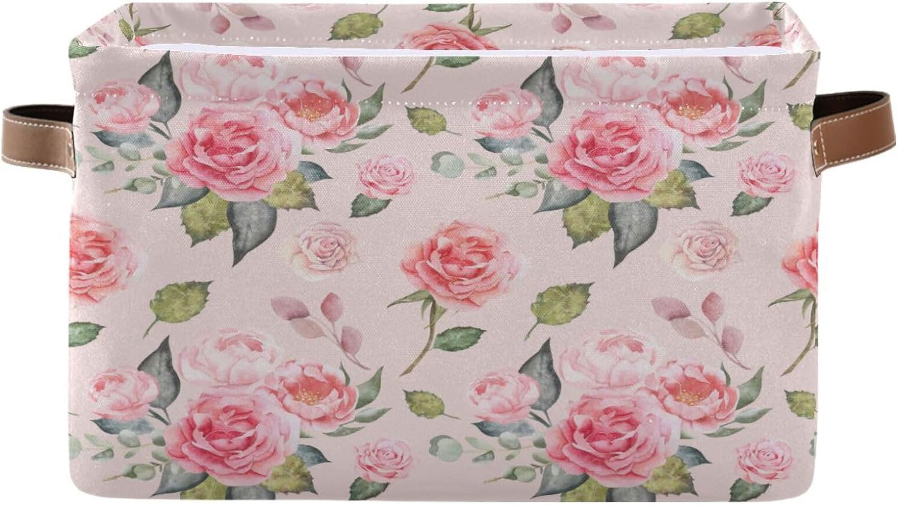 FREEAMG Watercolor Roses Pink Large Square Storage Basket Bin with ...