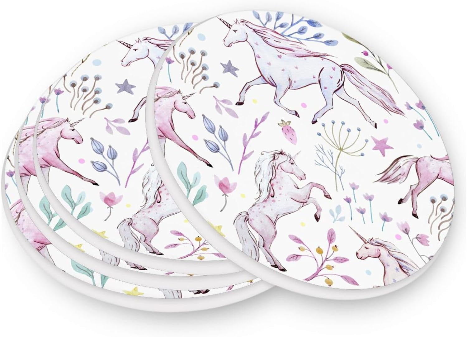 FREEAMG Watercolor Unicorn Coasters for Drinks Set of 4, Absorbent ...