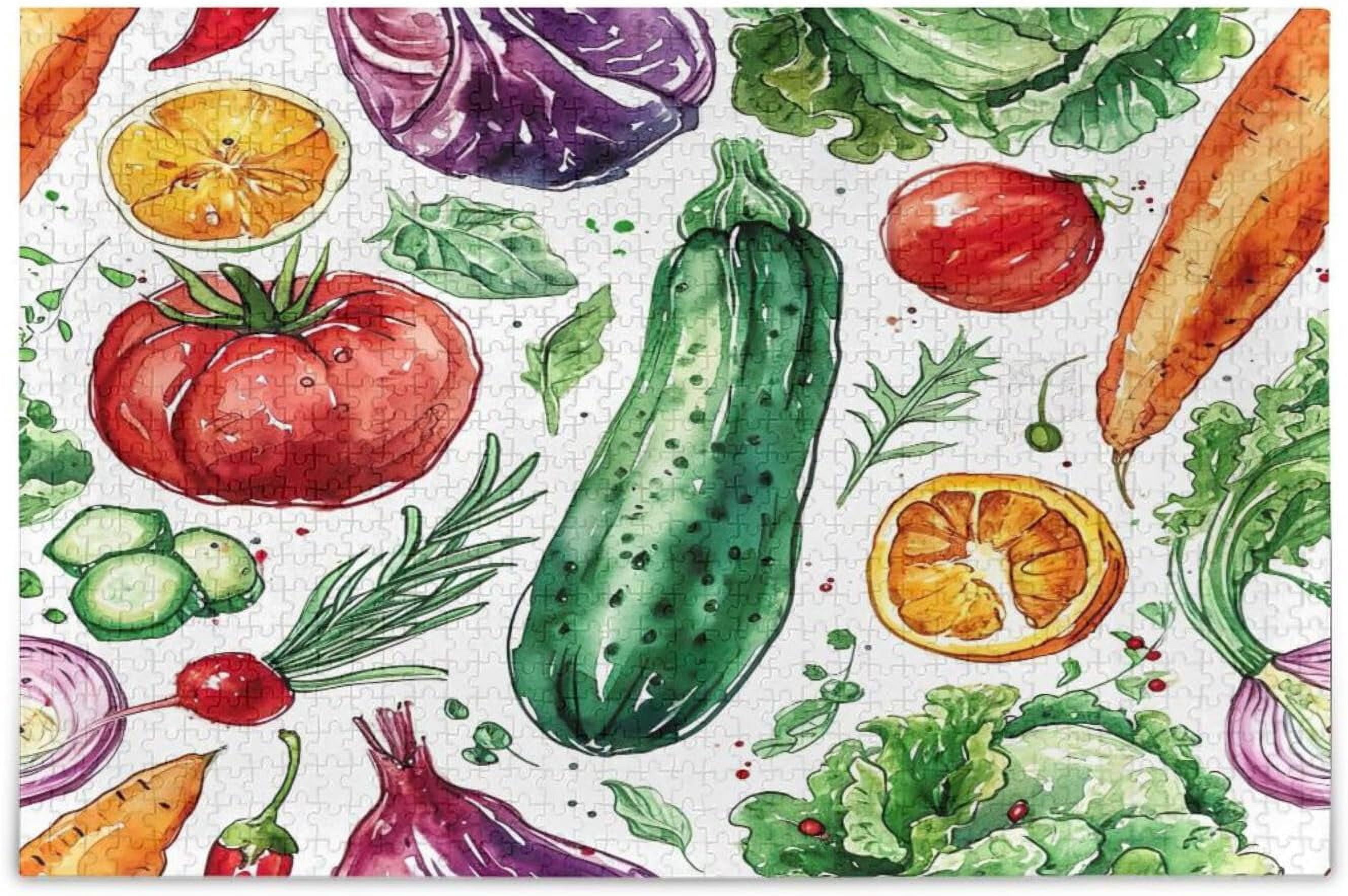 FREEAMG Watercolor Vegetables Puzzle 1000 Pieces - Wooden Jigsaw ...