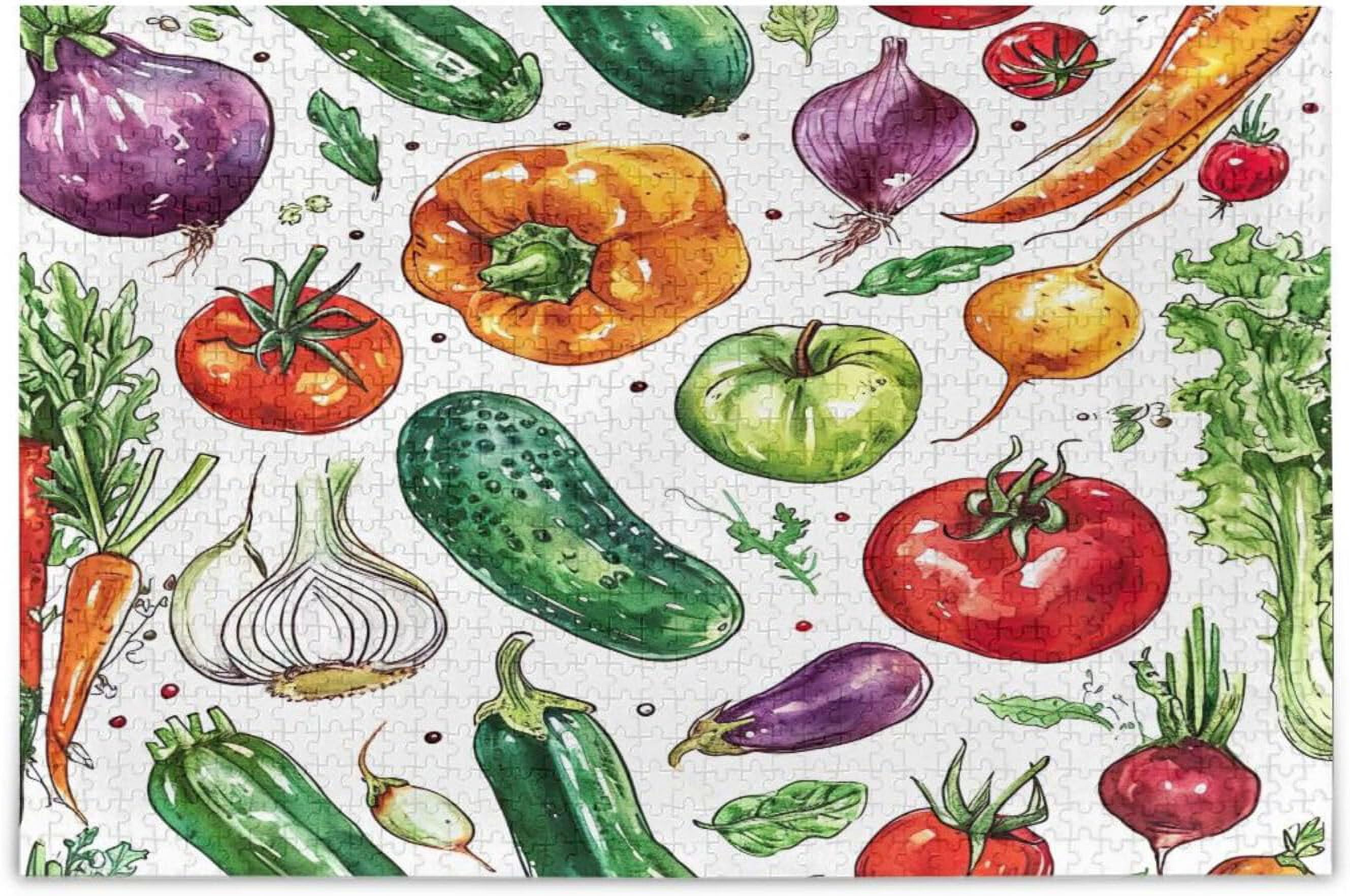 FREEAMG Watercolor Vegetables Puzzle 1000 Pieces - Wooden Jigsaw ...