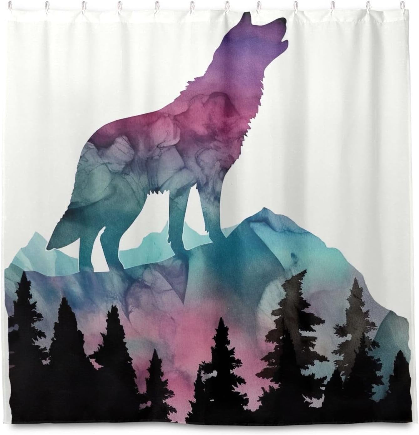 FREEAMG Watercolor Wolf Silhouette Shower Curtain - 72x72 Inch ...