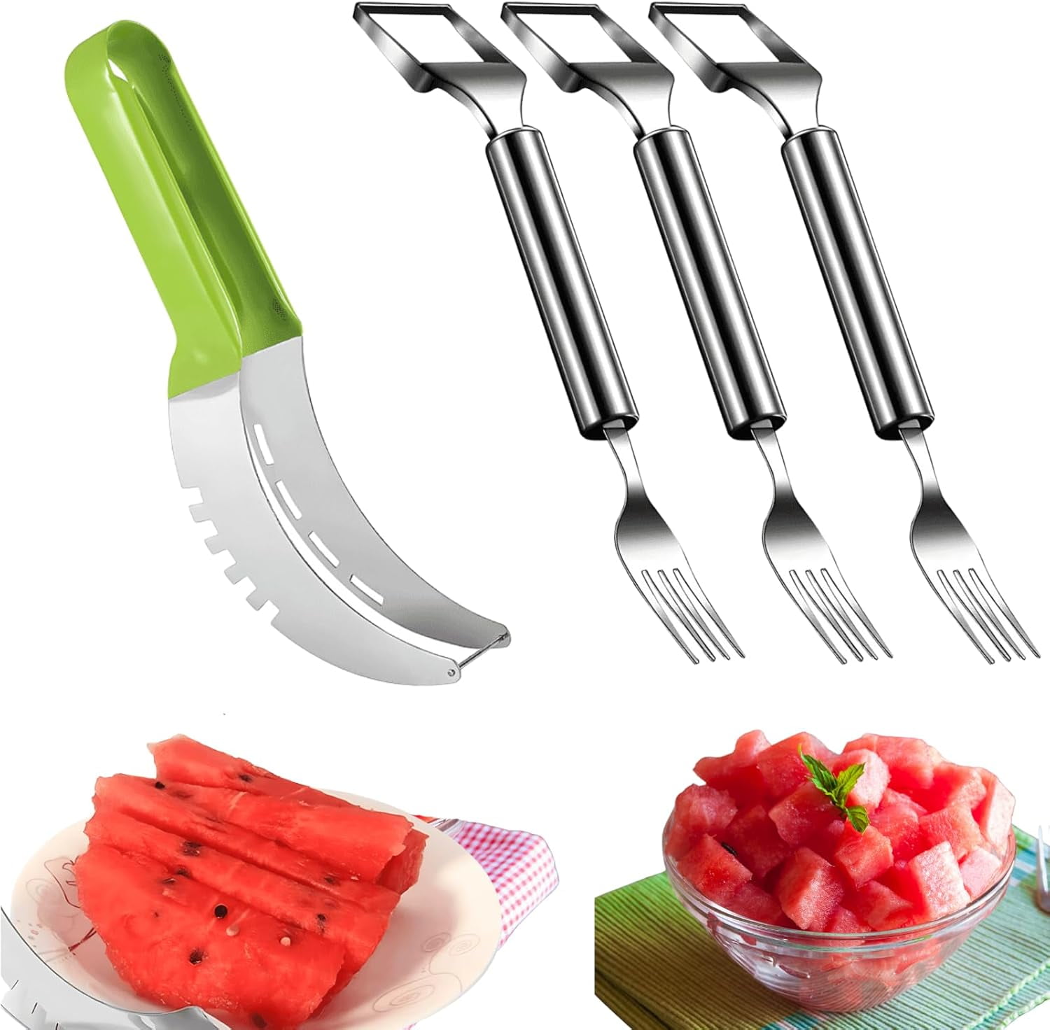 FREEAMG 𝟑+𝟏 𝐏𝐂𝐒 Watermelon Cutter Slicer Tool Set, Stainless Steel, 2-in-1 Watermelon Sicer Cut ...