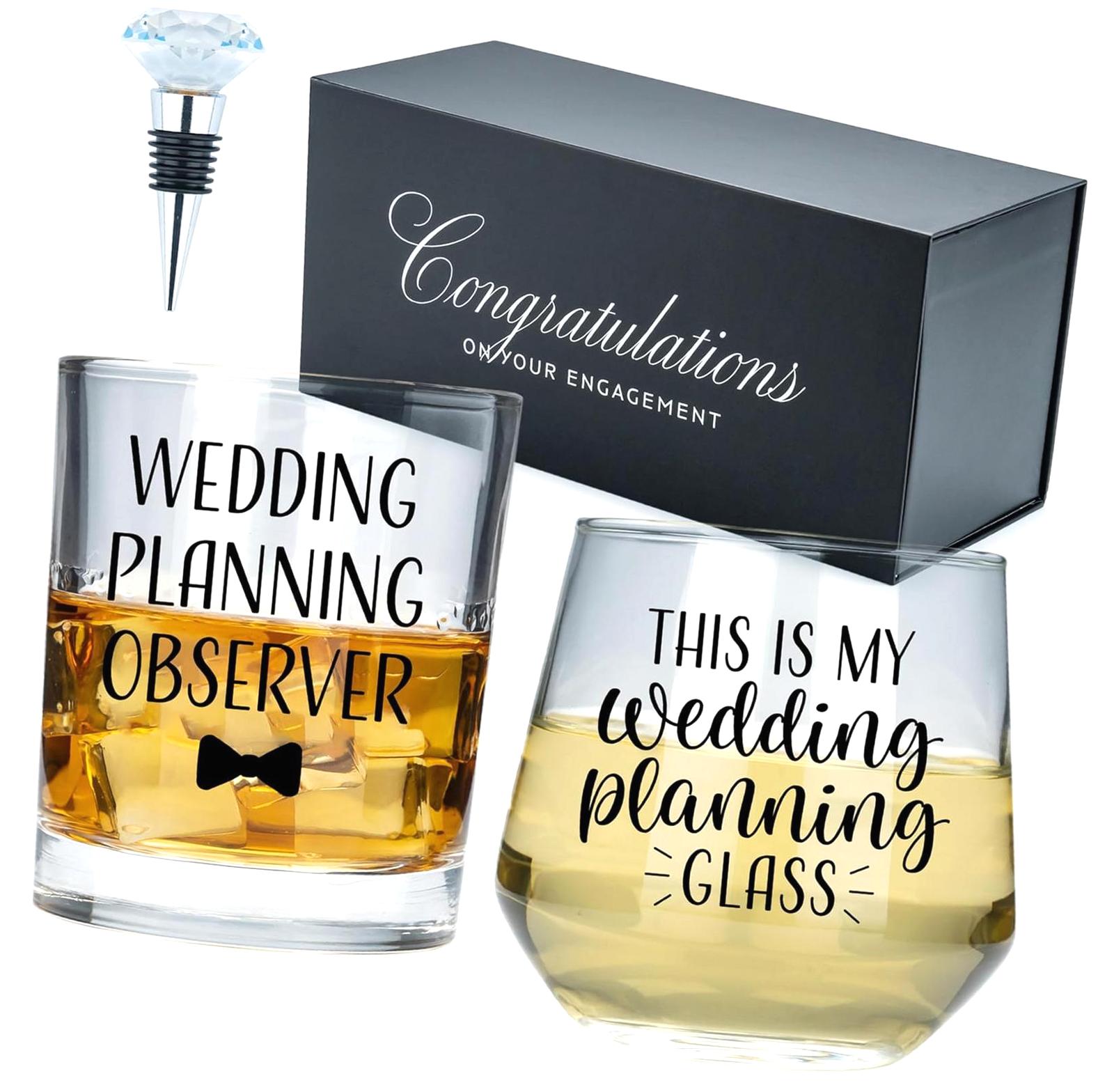 FREEAMG Wedding Planning Glass Set for Engaged Couples - Fiance Glasses ...
