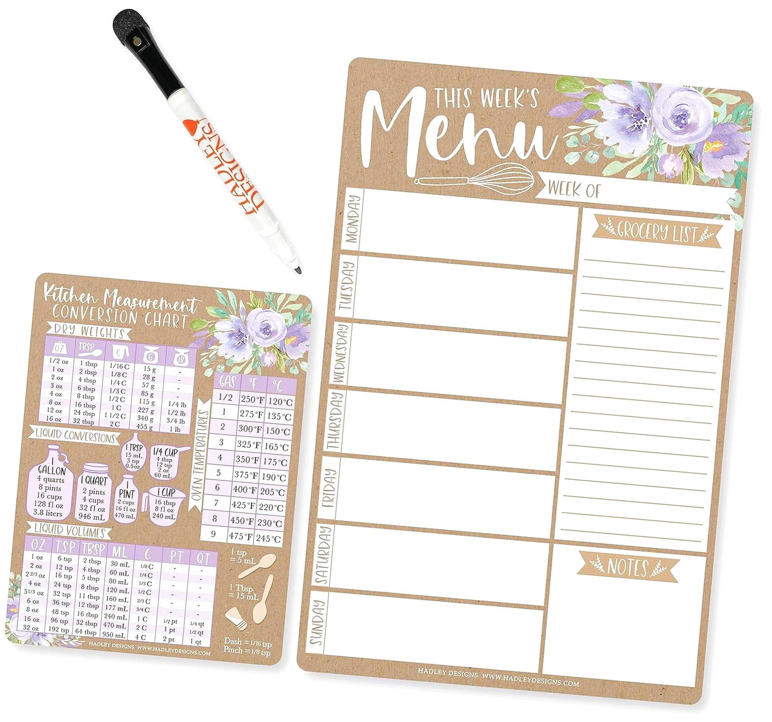 FREEAMG Weekly Meal Planner and Board for Refrigerator-Floral Magnetic ...