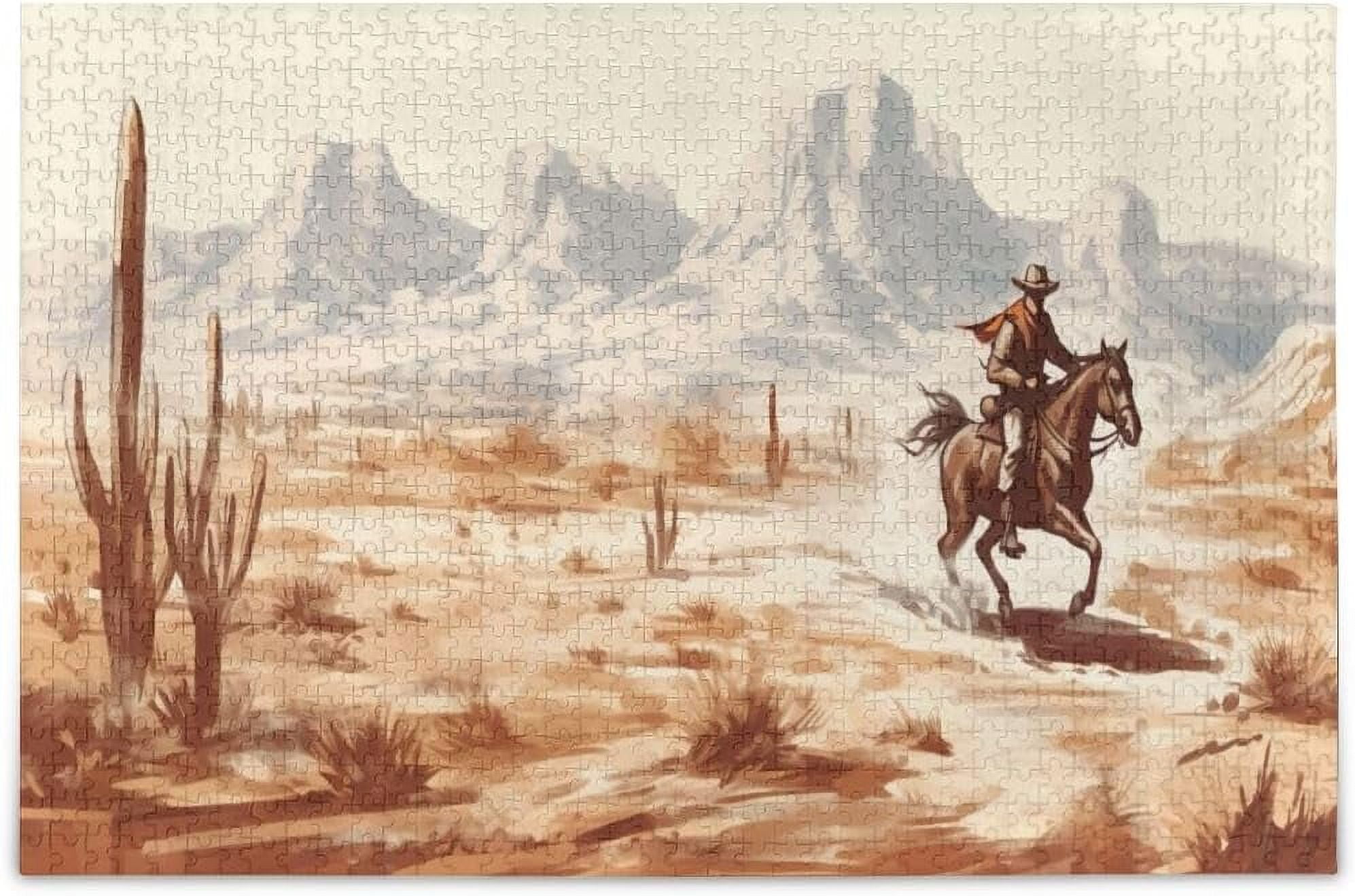 FREEAMG Western Desert Cowboy Jigsaw Puzzles 500 Piece for Adults Large ...